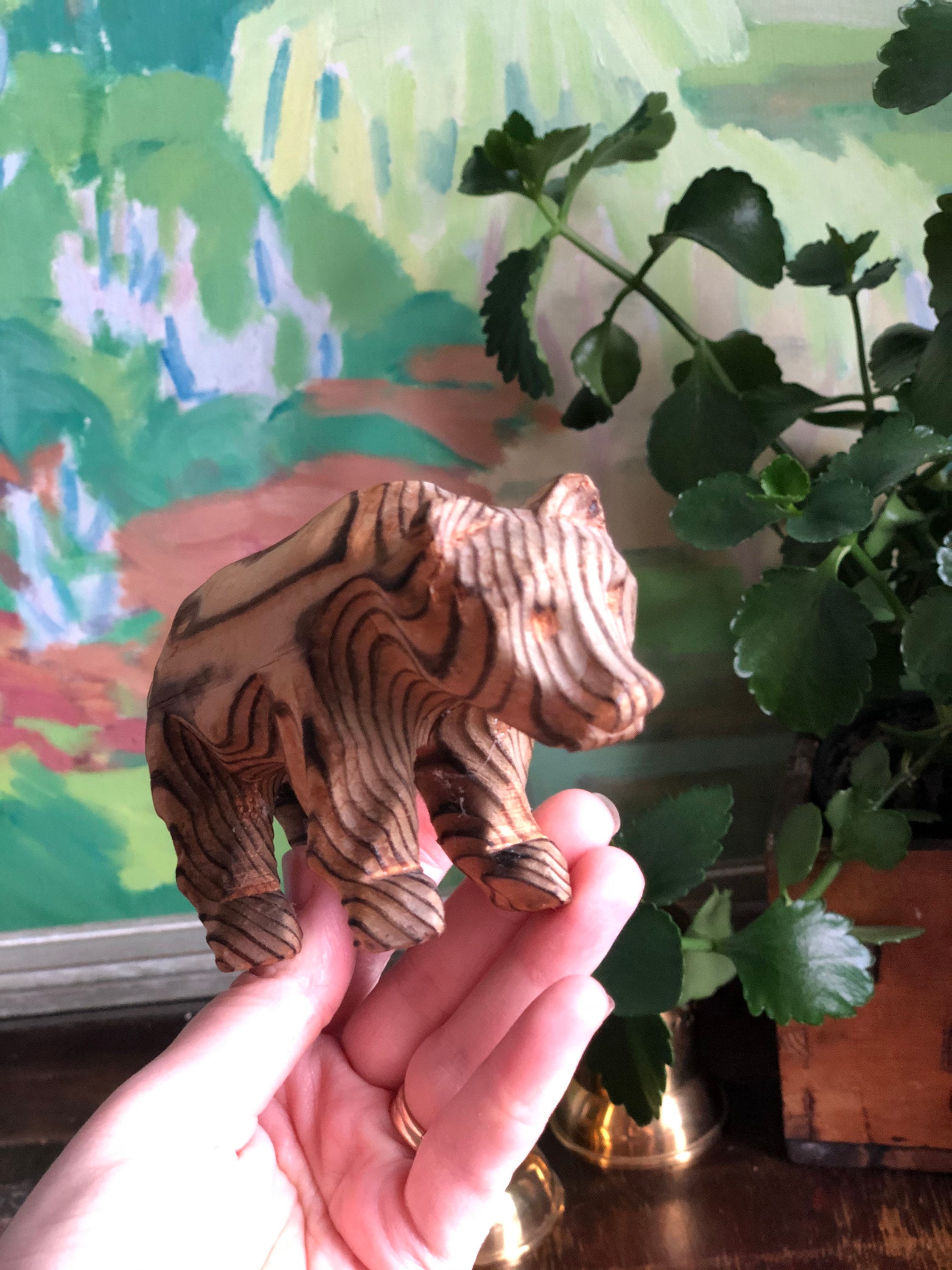 Swedish wooden bear hand carved in Sweden hygge wood carving 1960s