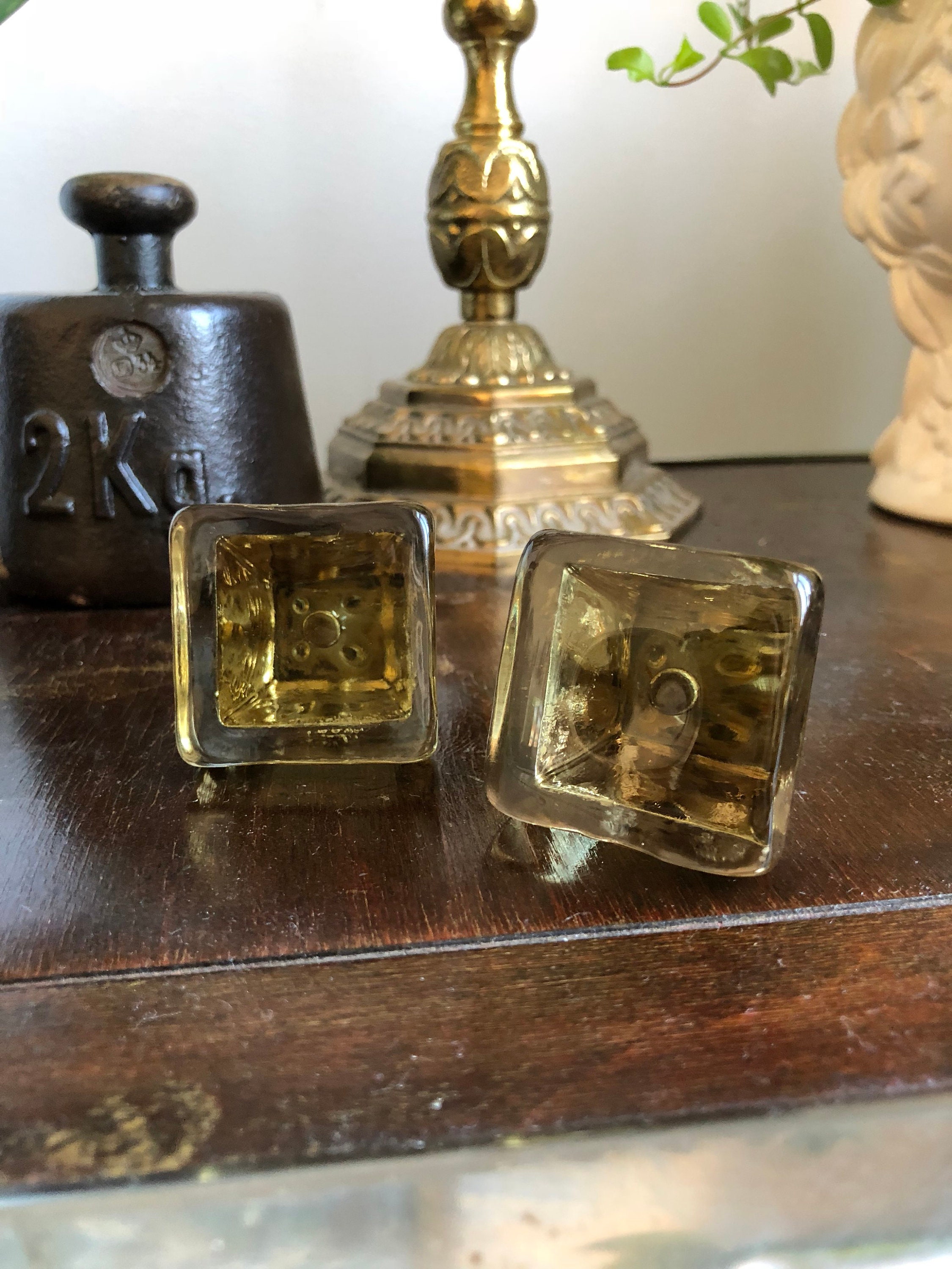 Pair of vintage glass knobs glass drawer handles / pull handles ...