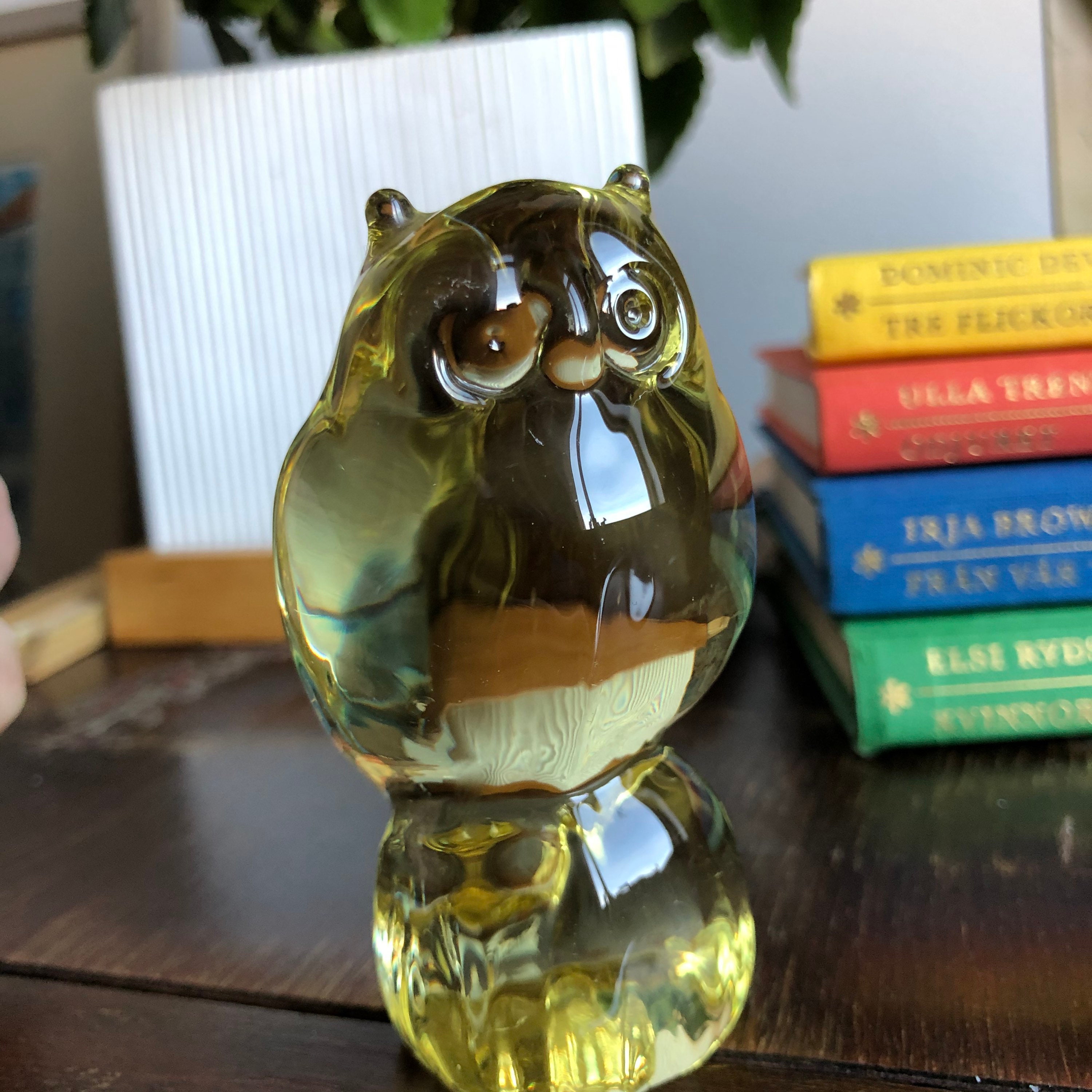 Reijmyre glass owl figurine with yelllow glass Scandinavian glass made ...