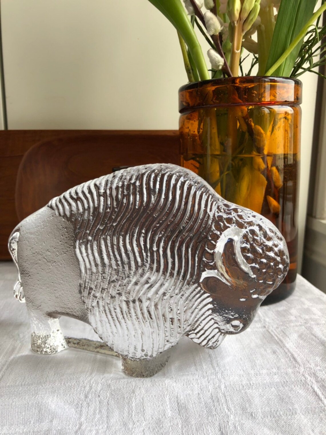 XL Lisa Larson Glass Bison Buffalo Swedish Glass 1970s Flat Back ...