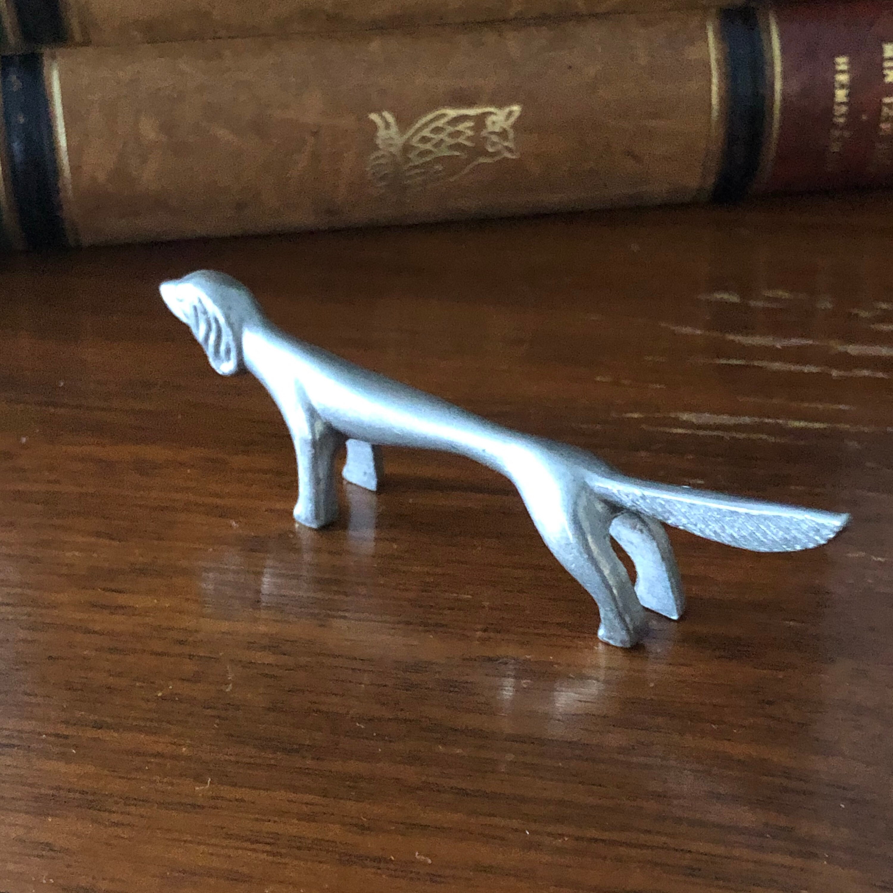 Miniature Vintage butter knife rest Swedish pewter dachshund figurine ...