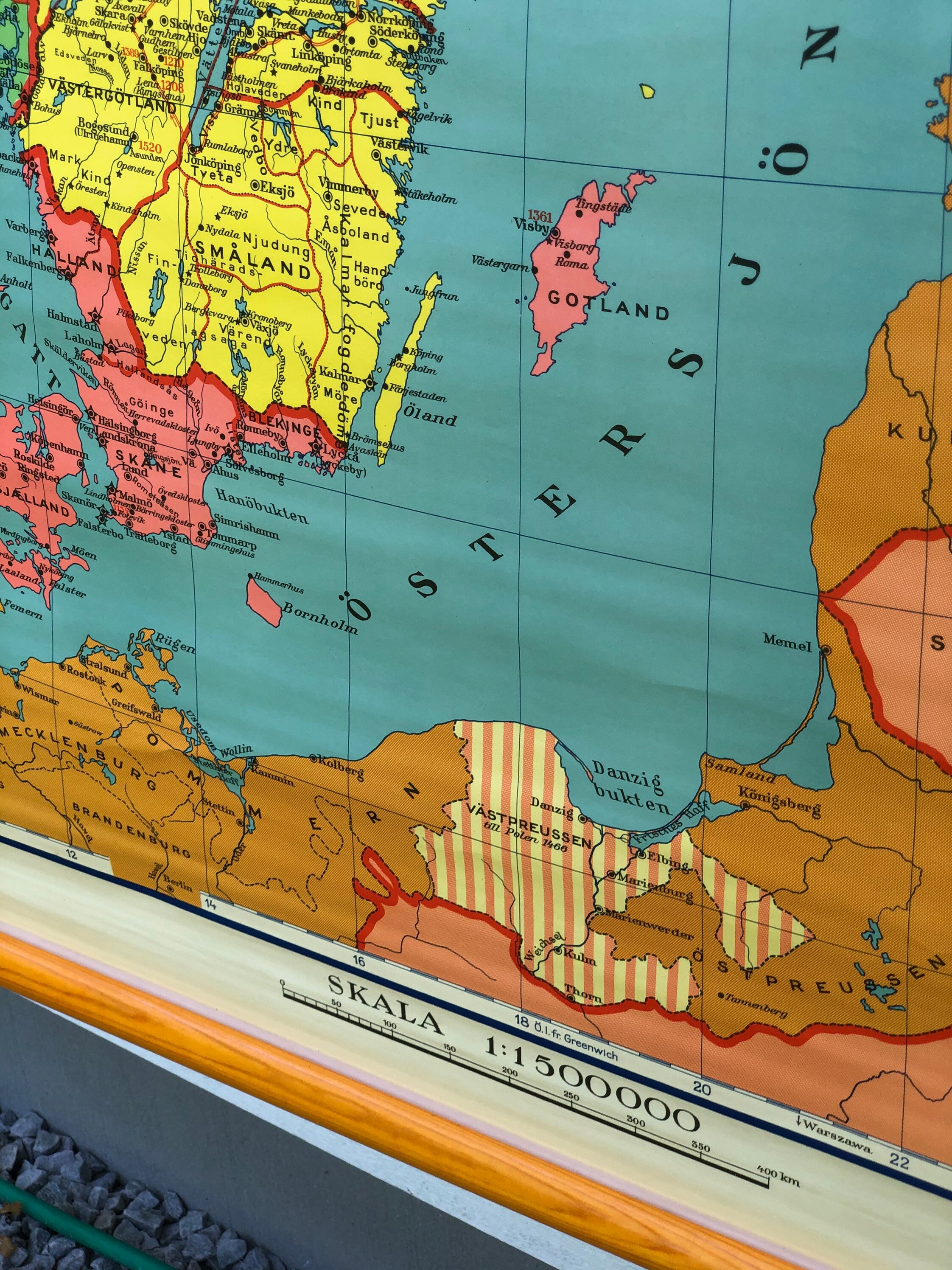 Large Vintage Swedish classroom Map of Scandinavian/ Norden Middle Ages ...