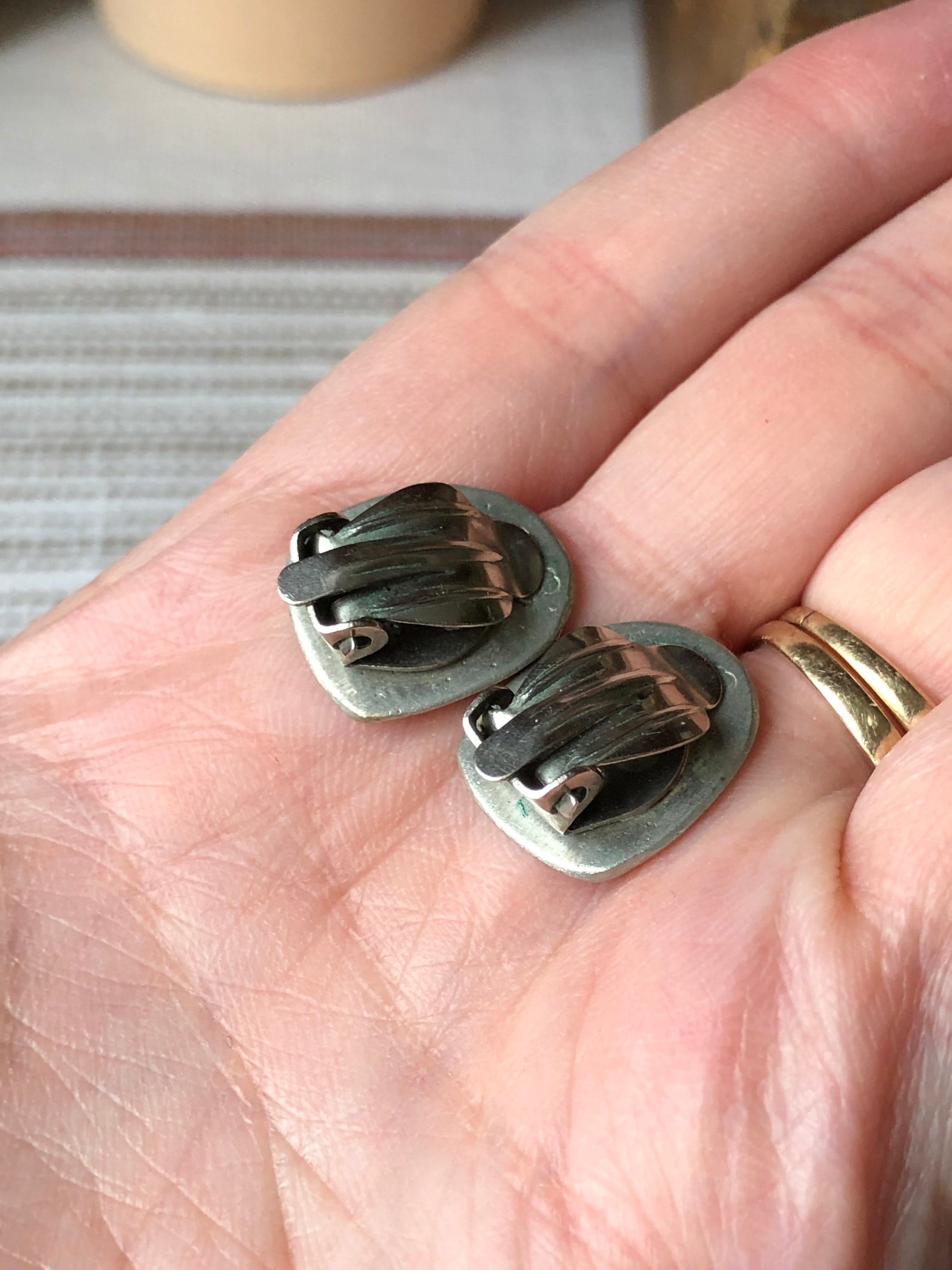 Vintage pewter Scandinavian folk art viking earrings stamped by artist ...