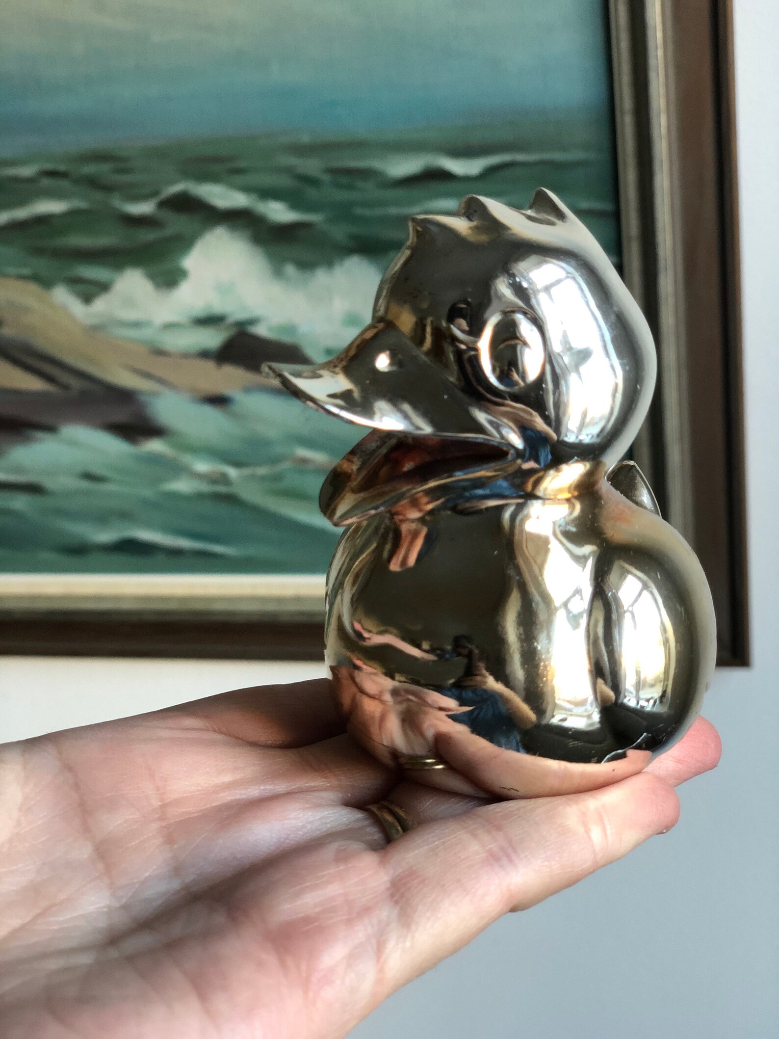 Vintage Silver Plated Metal Duck Coin Bank Great Patina Perfect Shelfie ...