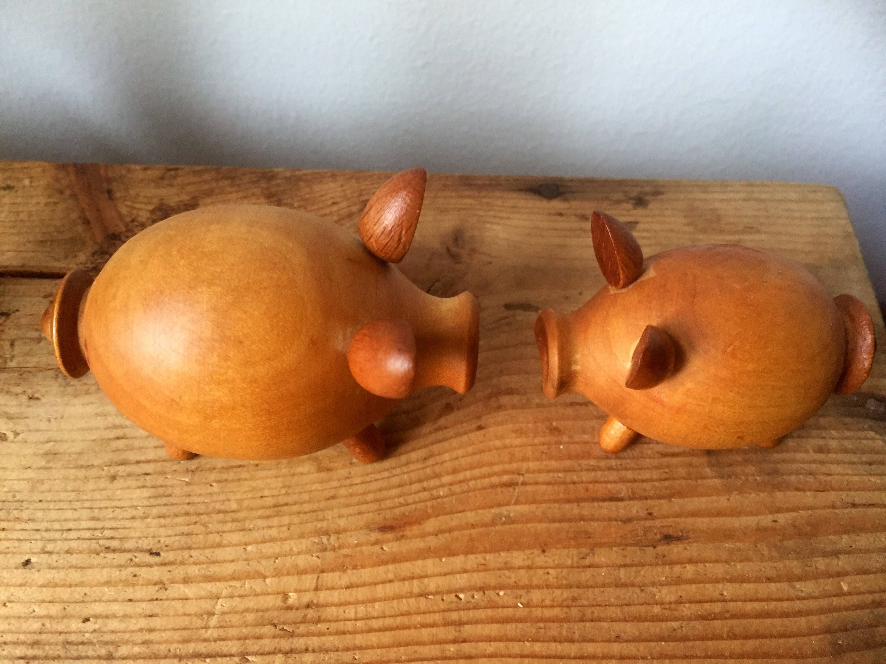 wooden /pig /salt and pepper shakers/midcentury modern/vintage/hand ...