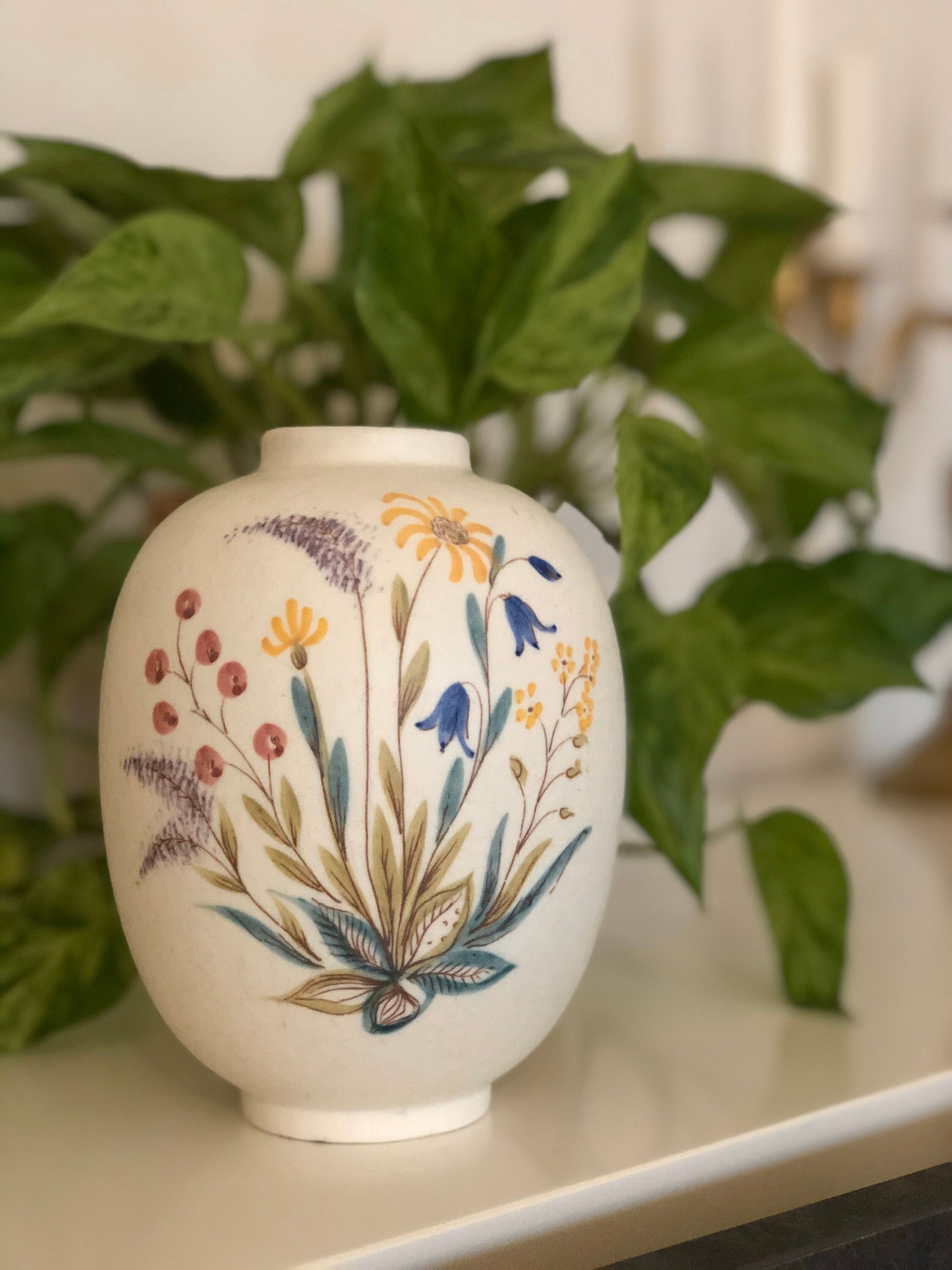 Signed Swedish art pottery by Lars Thorén Rörstrand 1950s flowers ...