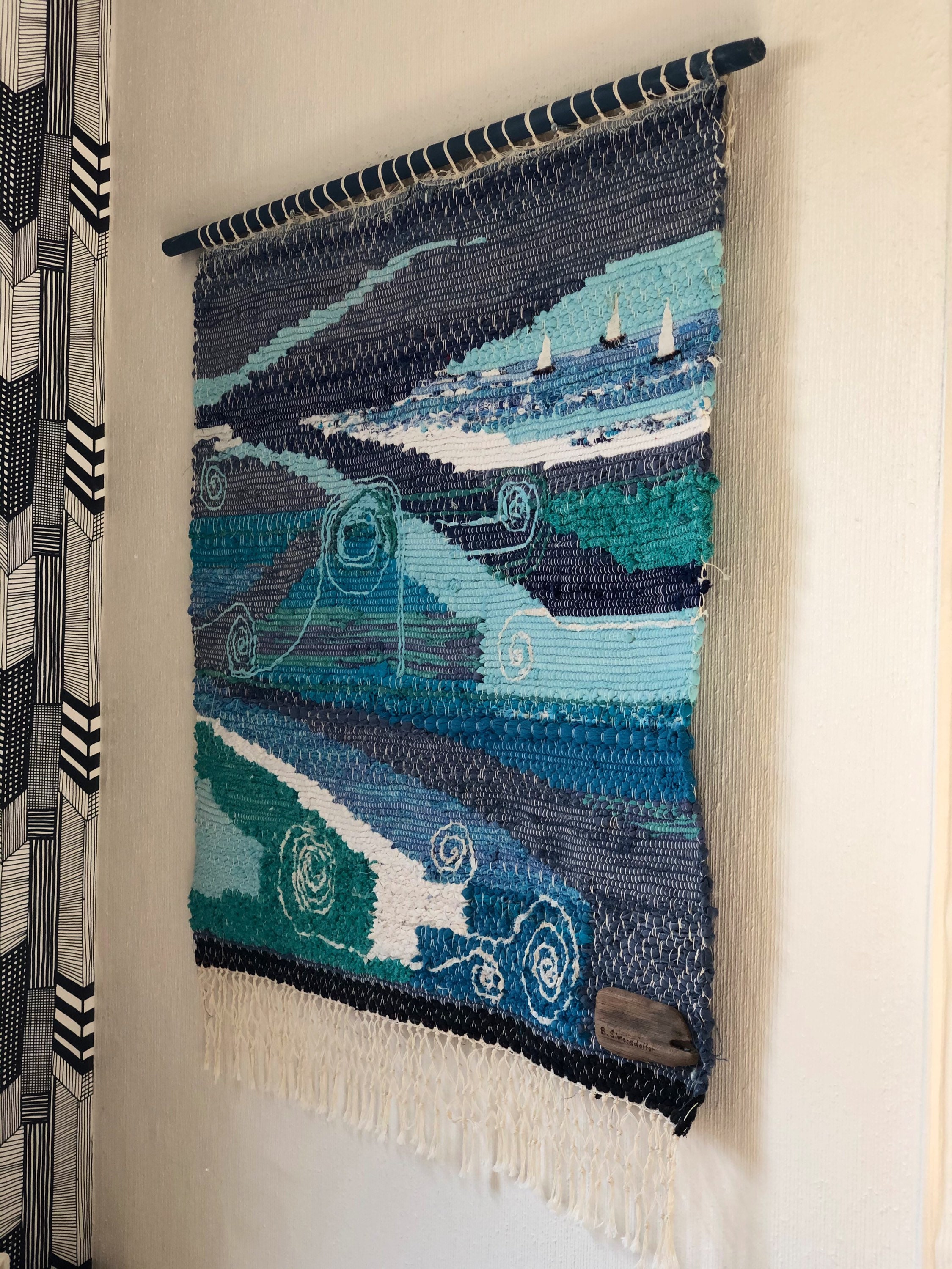 Original Scandinavian rag rug woven textil art wall hanging tapestry ...