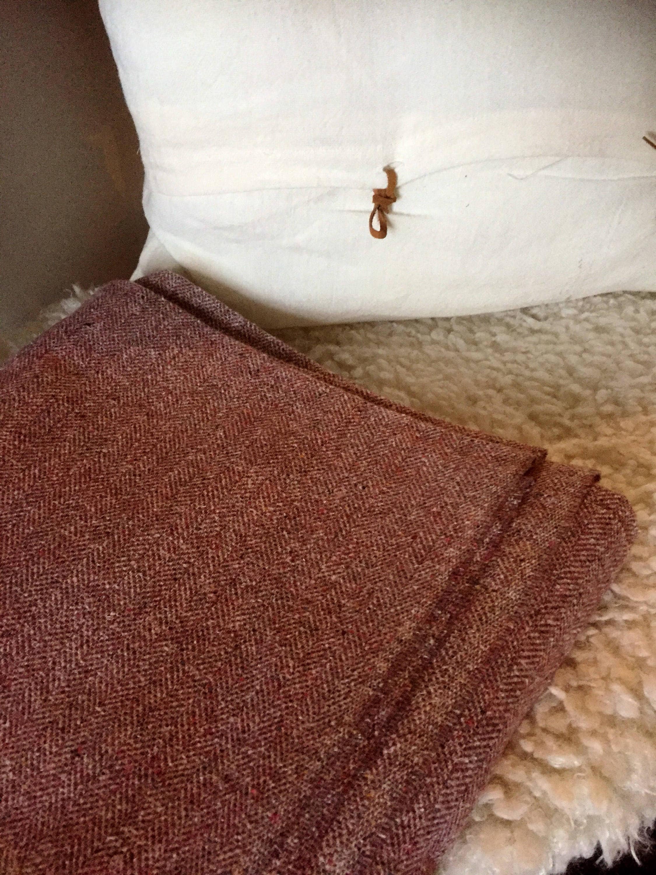 large herringbone plum millennial pink material thick wool cotton blend ...