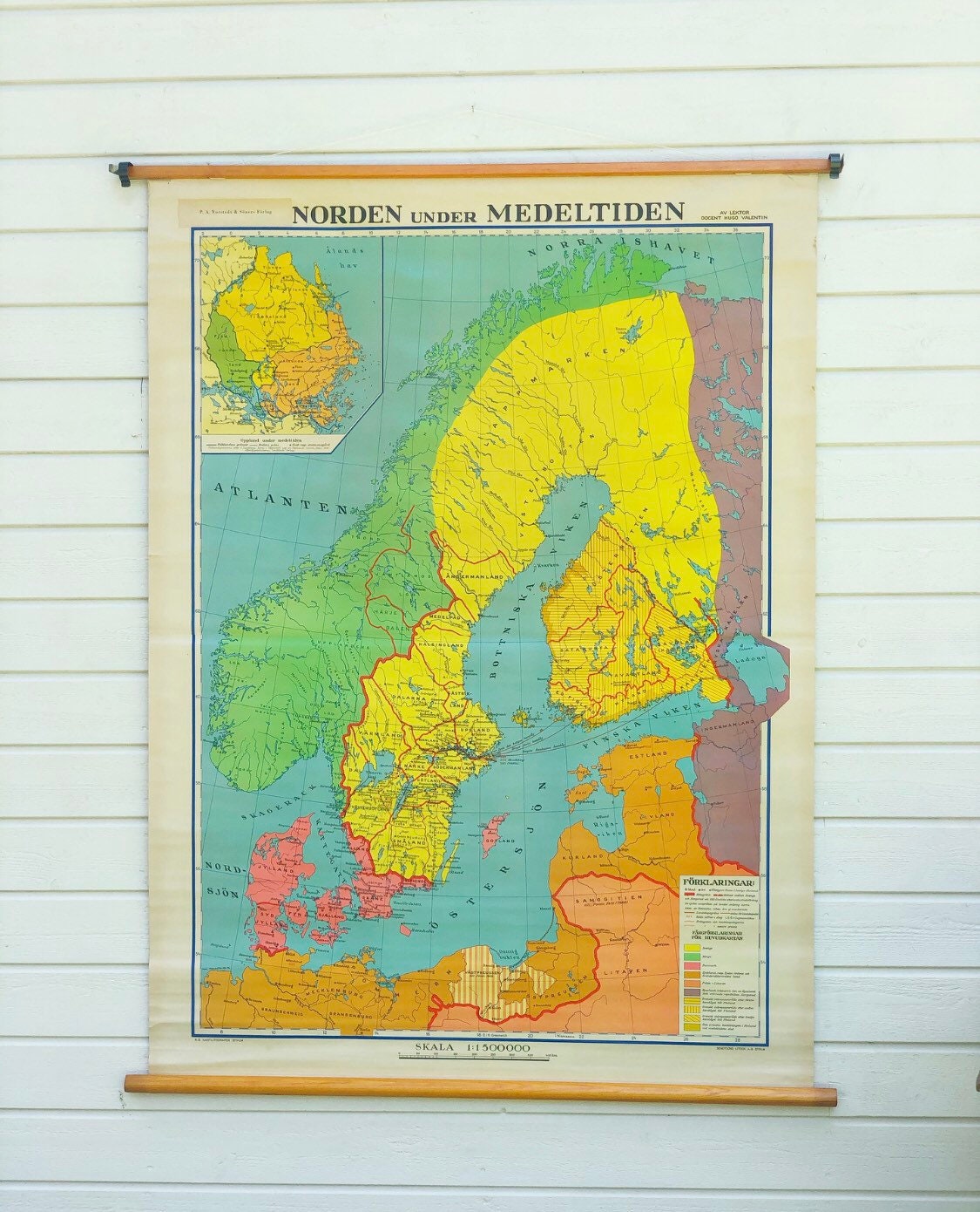 Large Vintage Swedish classroom Map of Scandinavian/ Norden Middle Ages ...