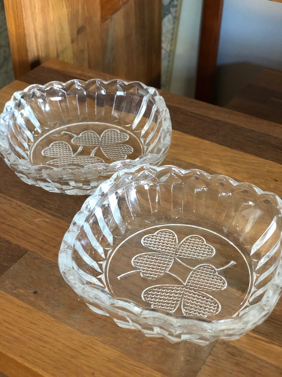 Shamrock Pair Glass Snack Bowls With Clovers in Original Box / | Etsy