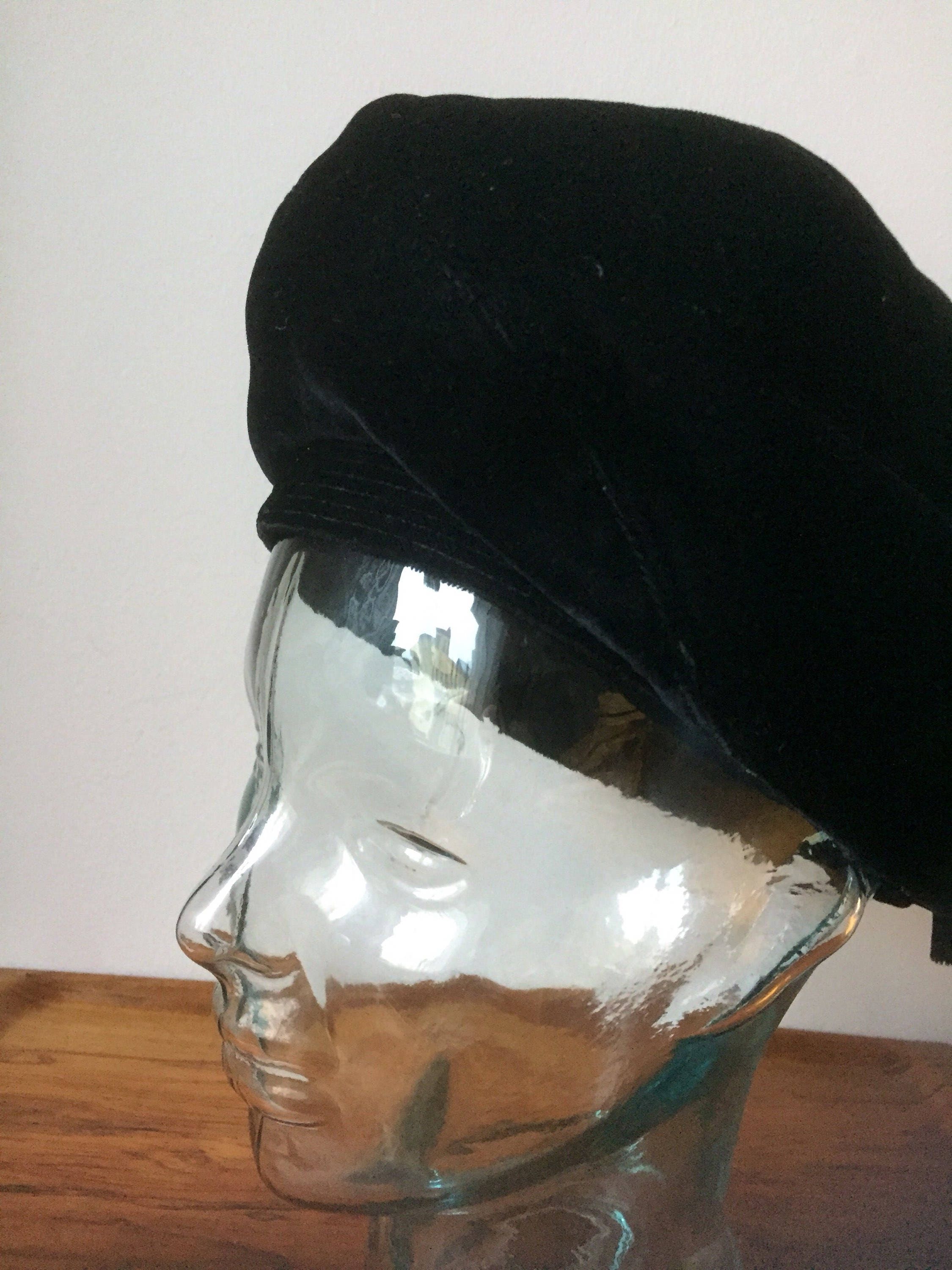 Vintage Swedish hat black velvet made in Sweden cloche style cloche