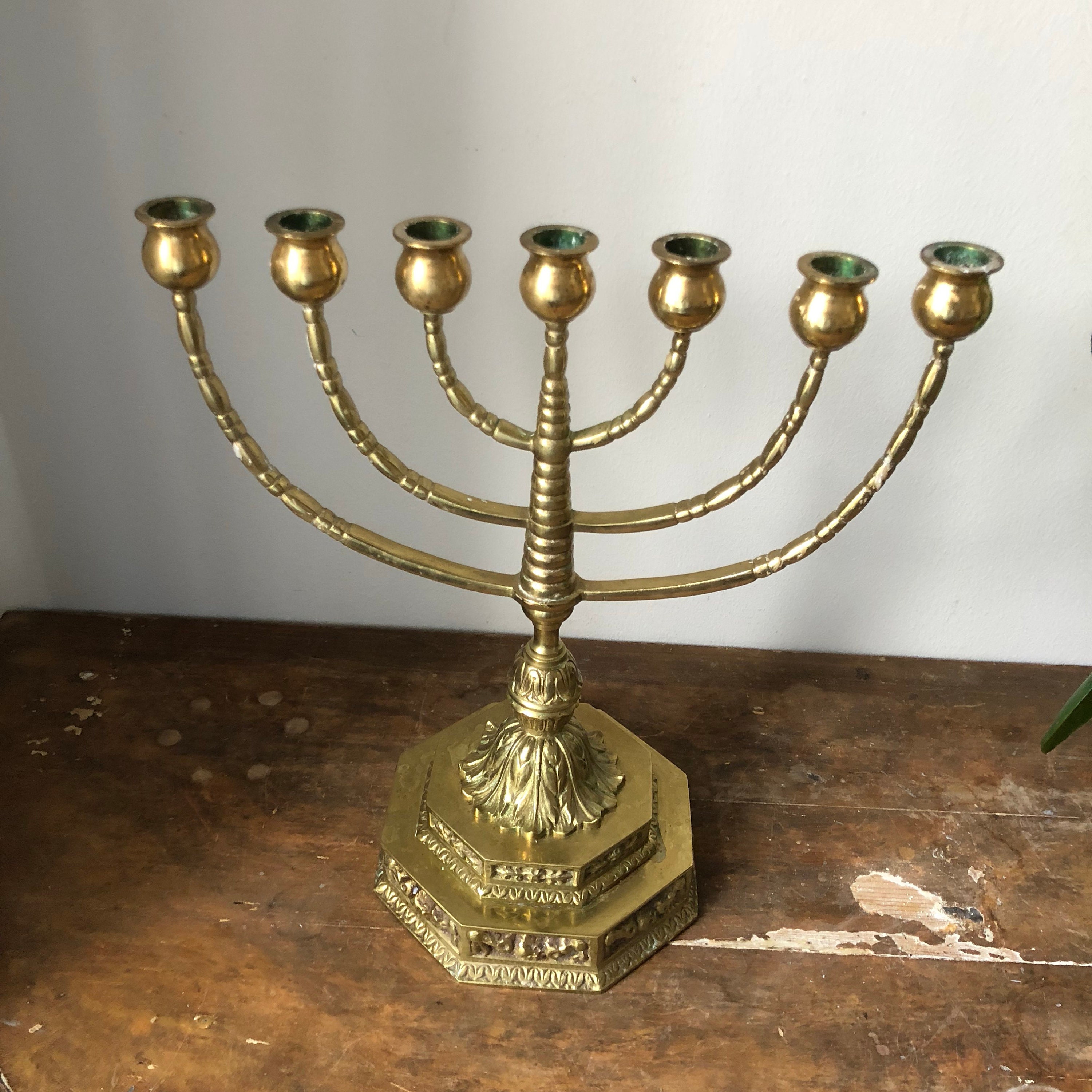 Extra Large solid heavy brass menorah vintage pedestal stunning ...