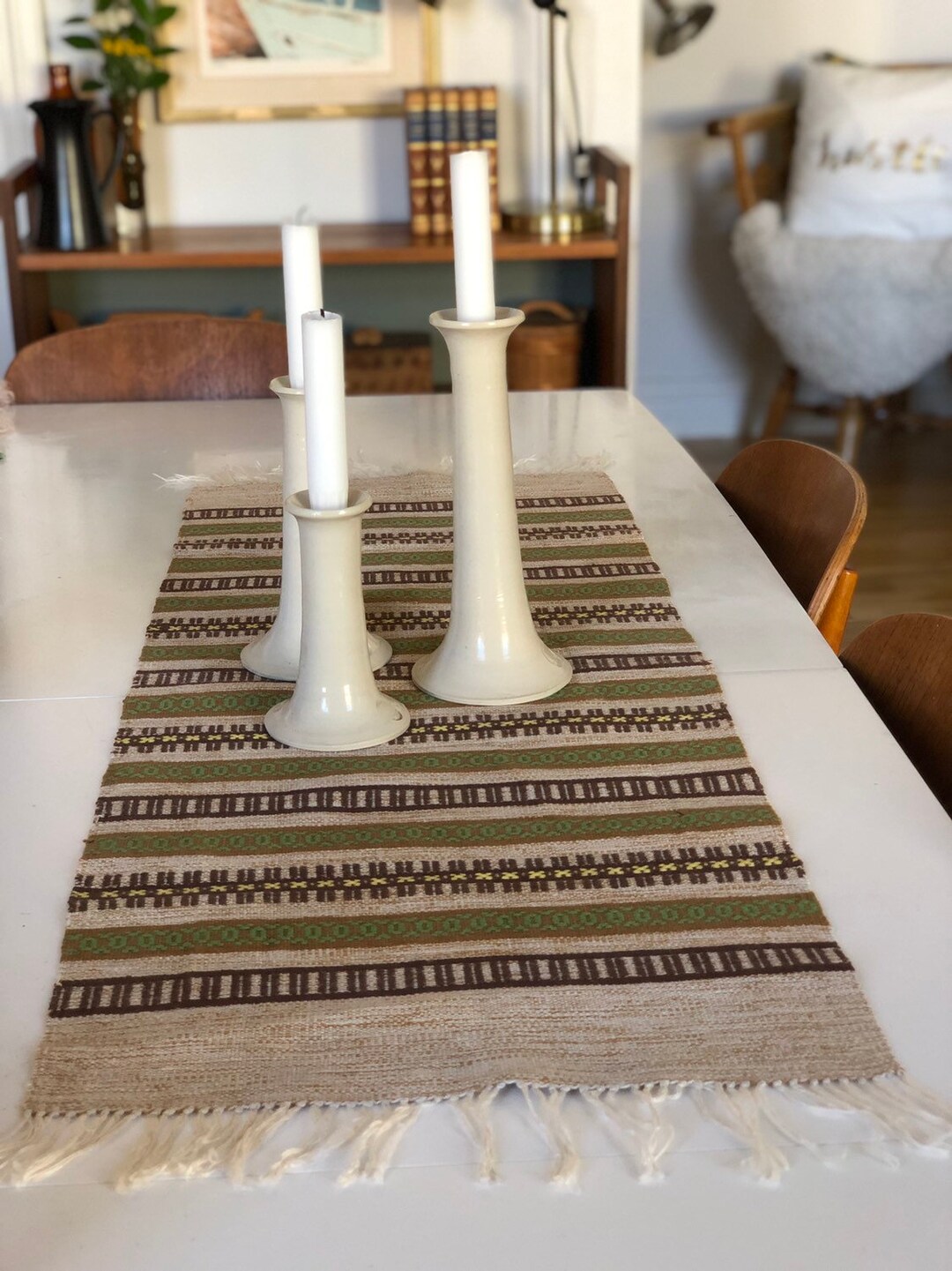 Retro Scandi Table Runner Swedish Folk Art Linen Traditional Pattern ...