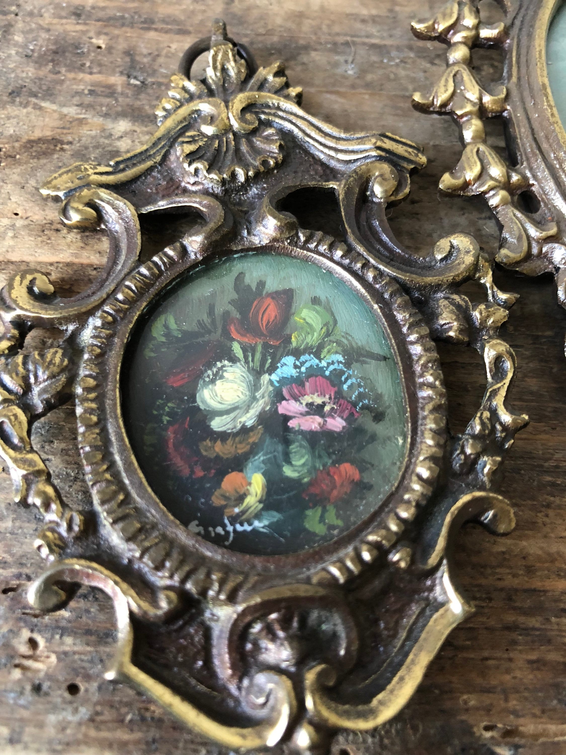 Miniature frames with hand painted original paintings / Bronze metal ...