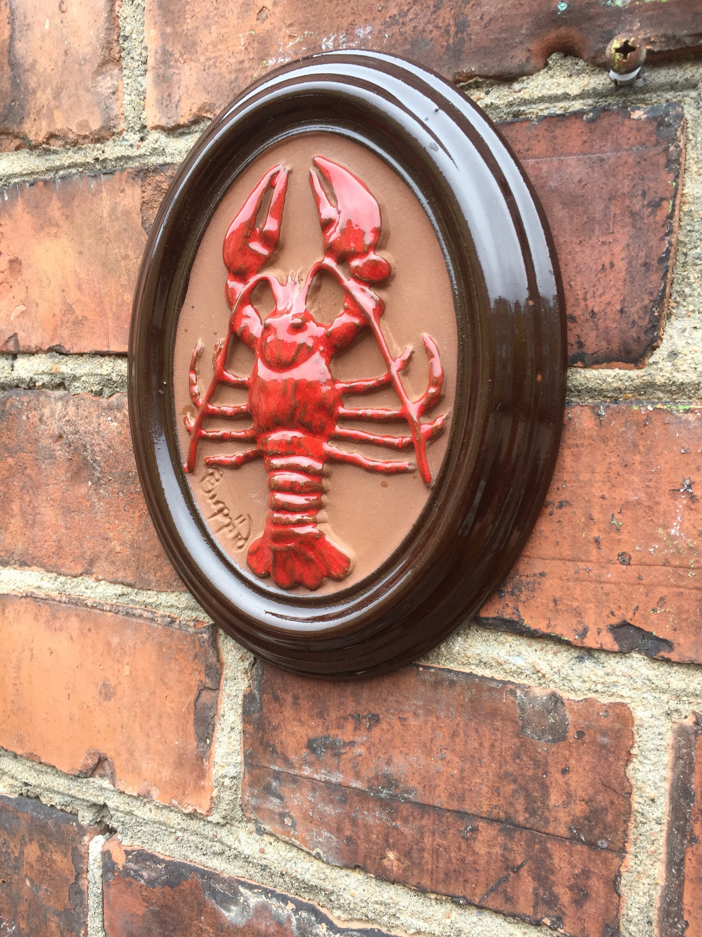 Vintage crayfish tile Swedish ceramics Gabriel plaque outdoor living ...