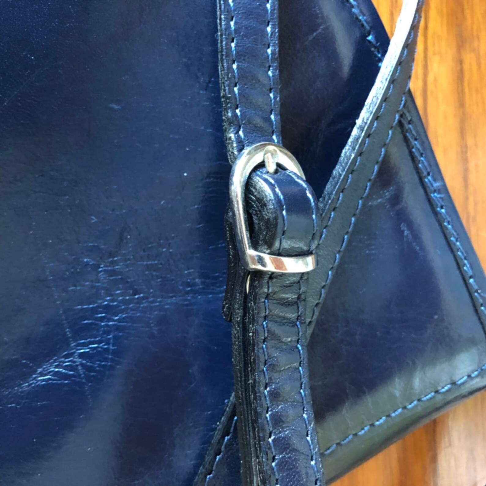 Navy Blue Leather Vera Pelle Purse 80s Vintage Made in Italy - Etsy