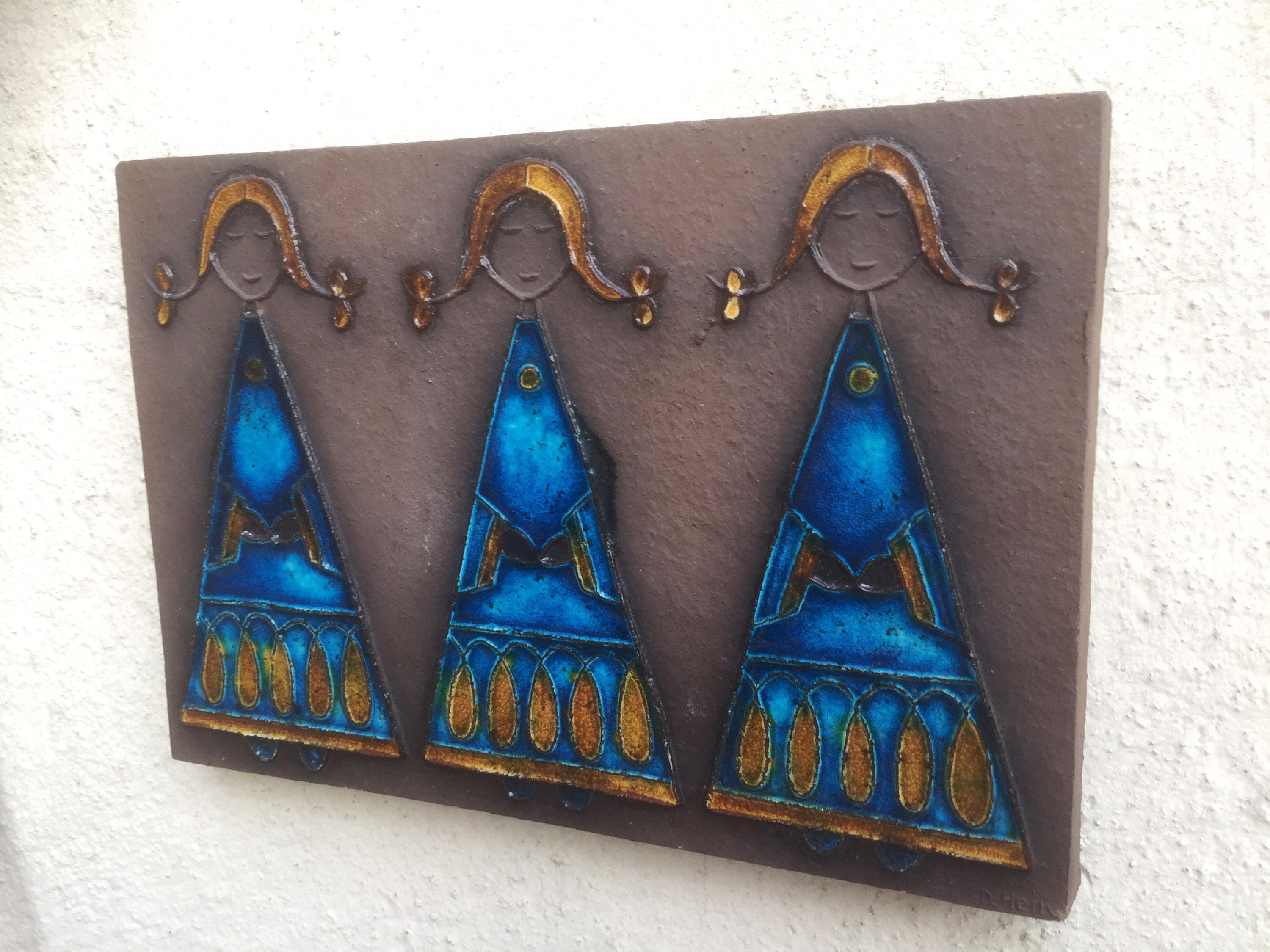 Danish ceramic wall tile three Danish sisters Dietlinde Hein Knabstrup ...
