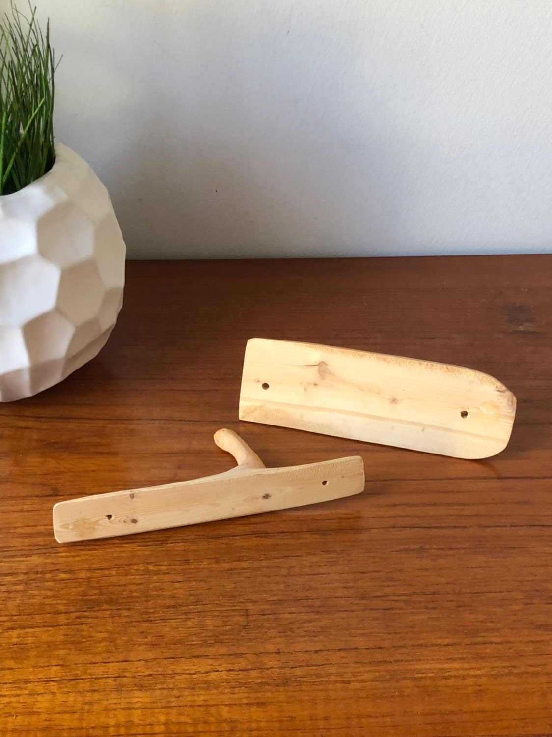 Pair of handcarved wooden wall hooks scandi primitive style hook ...