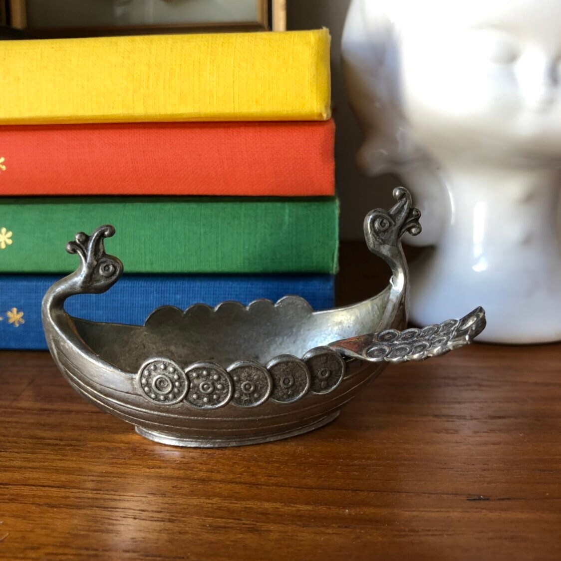 Pewter Norwegian handmade boat salt spice holders with spoon / viking ...
