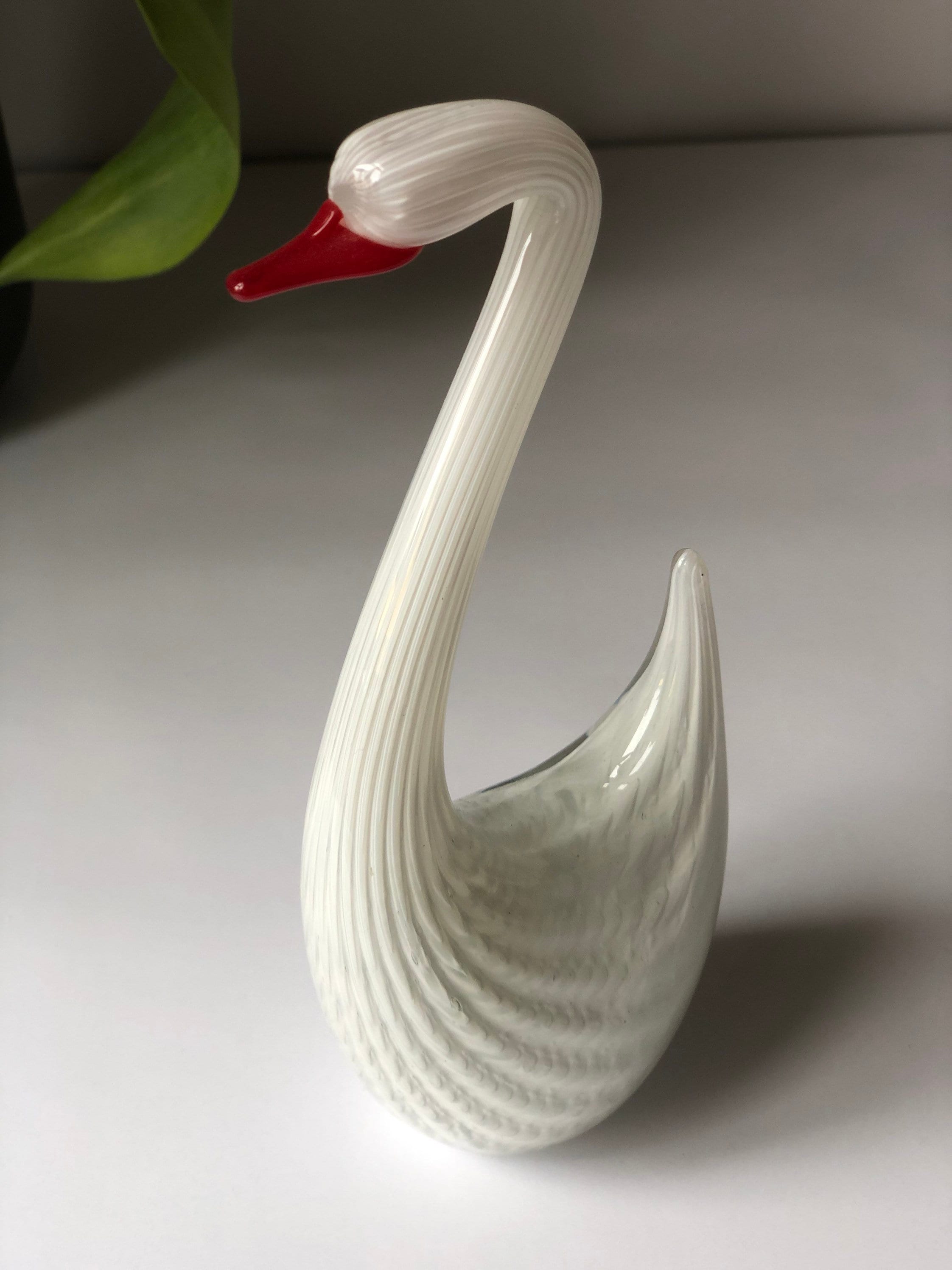 Vintage Swedish glass swan Art glass hand blown soft glass bird white ...