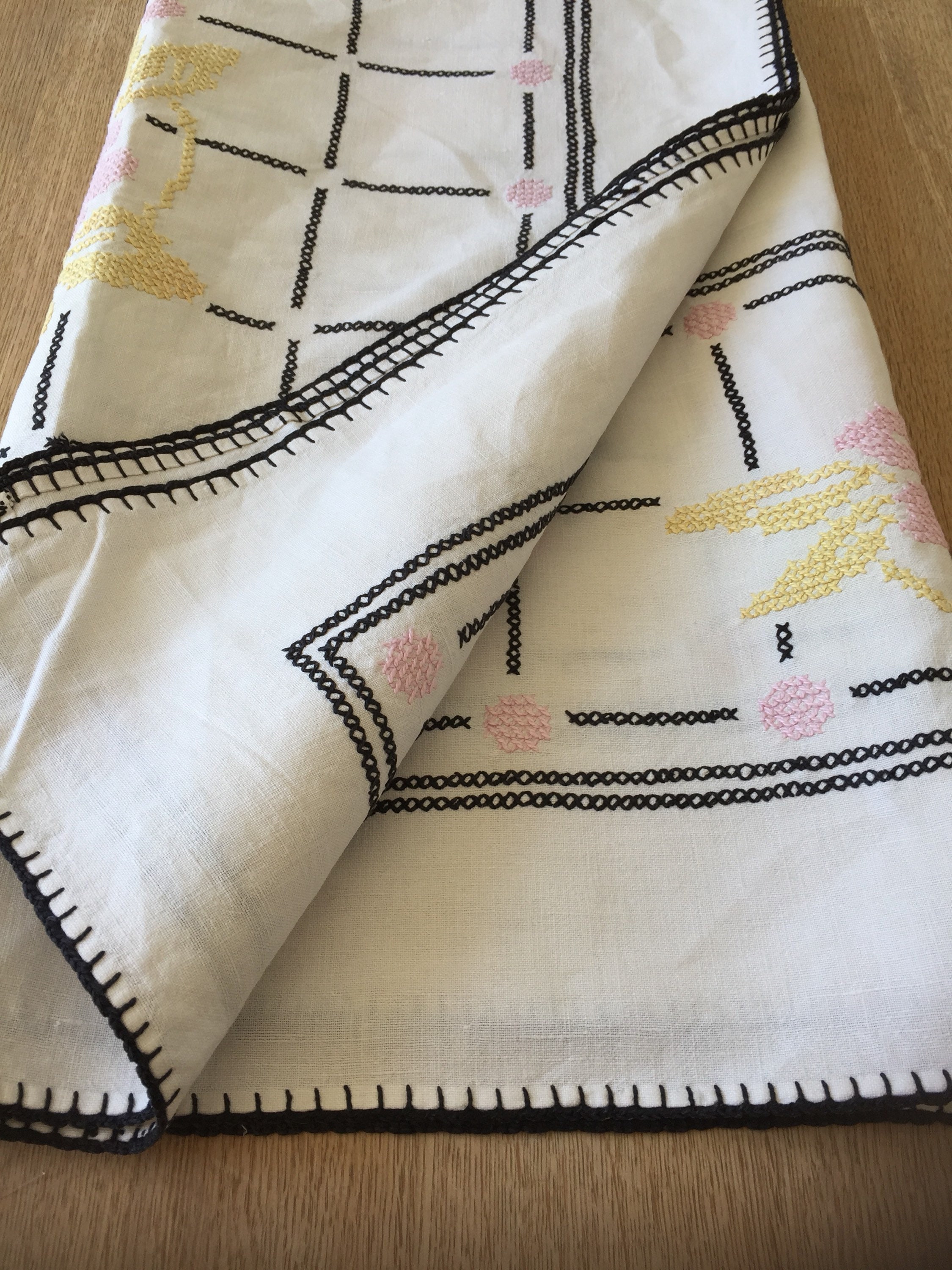 Floral Tablecloth Vintage Scandinavian cotton hand embroidered cross ...