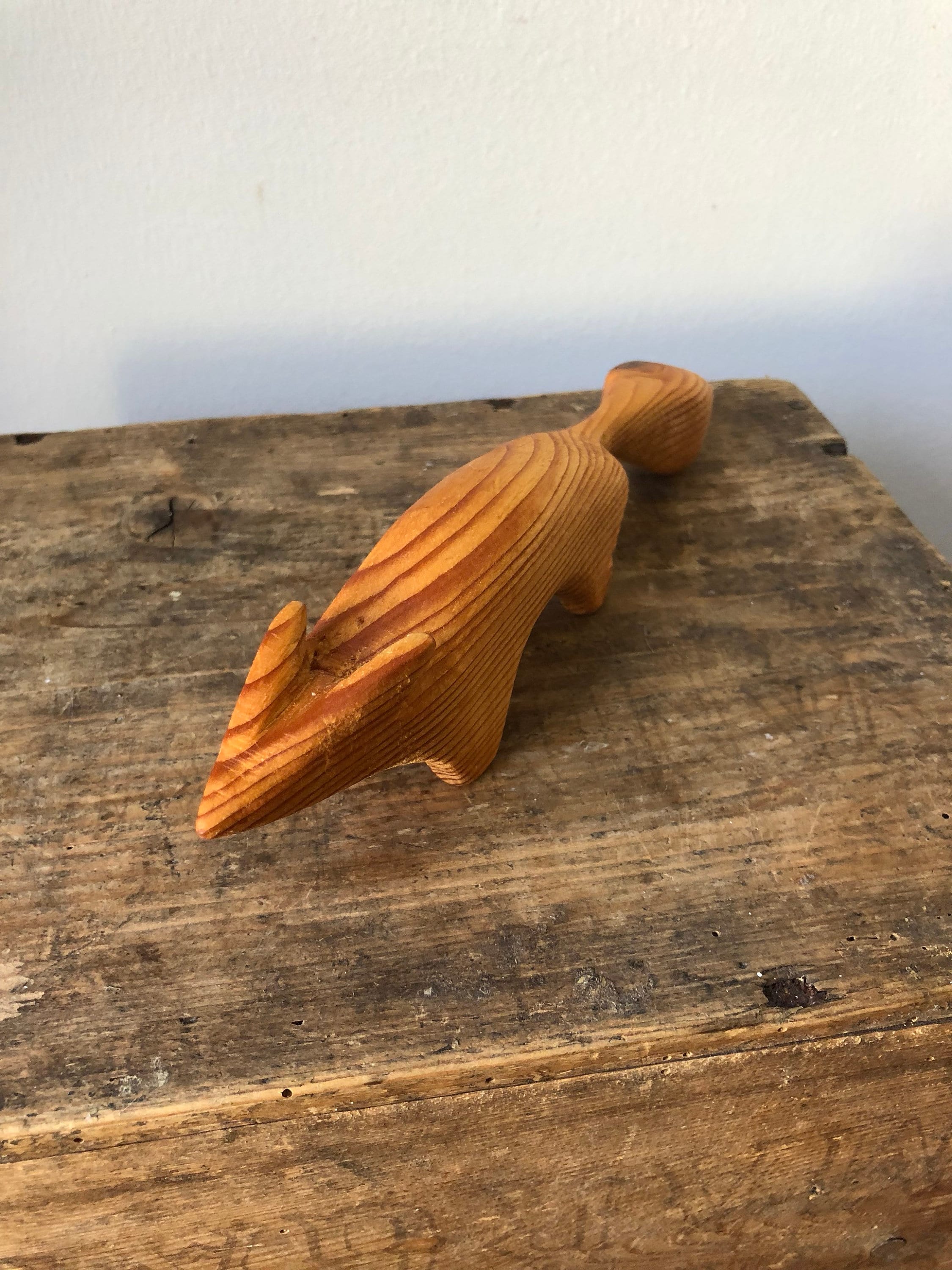 Midcentury modern hand carved wooden fox Scandinavian Swedish handicrafts