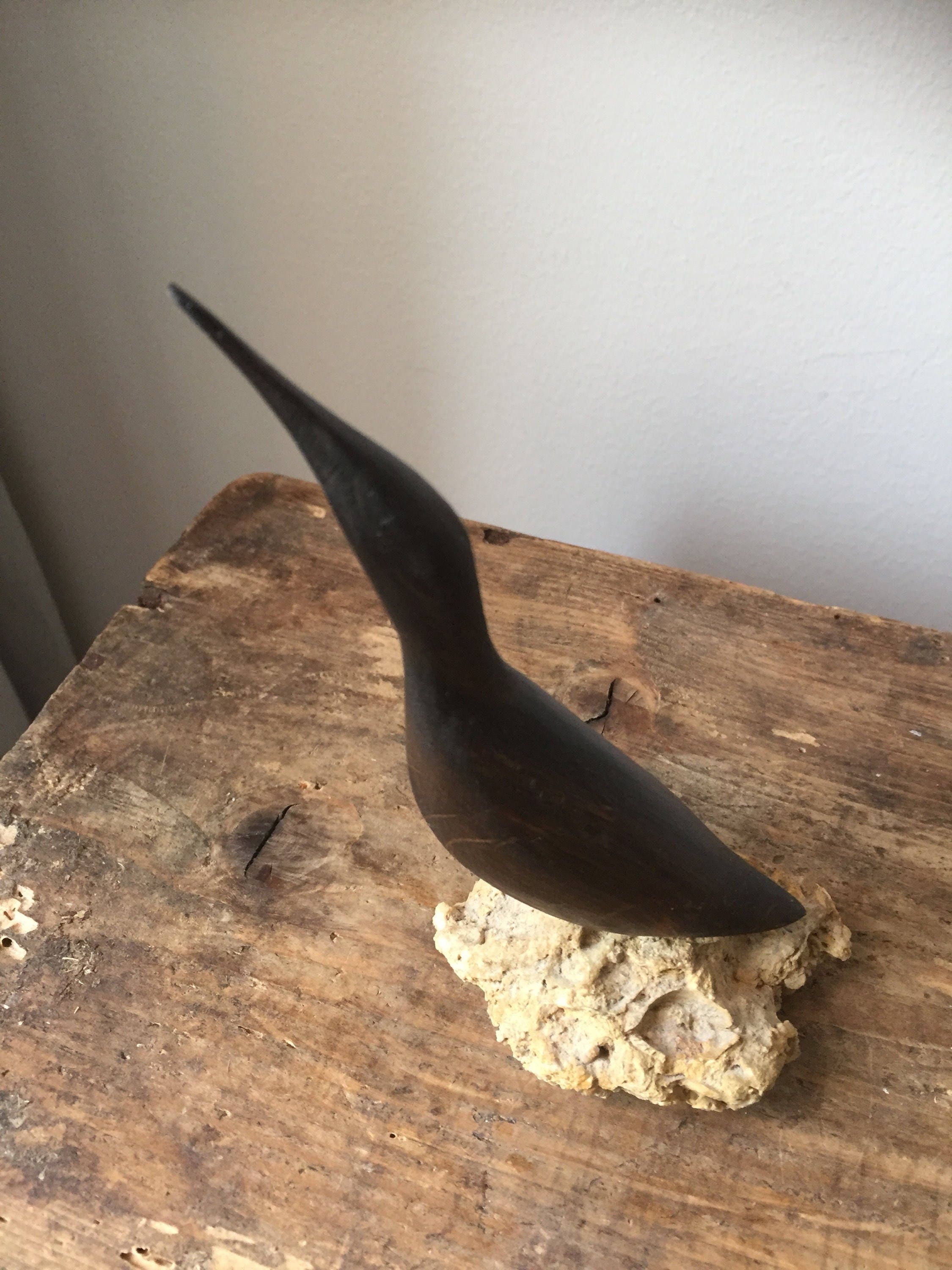 Swedish/hand carved/crane/stork/figurine/perched on rock /1960s ...