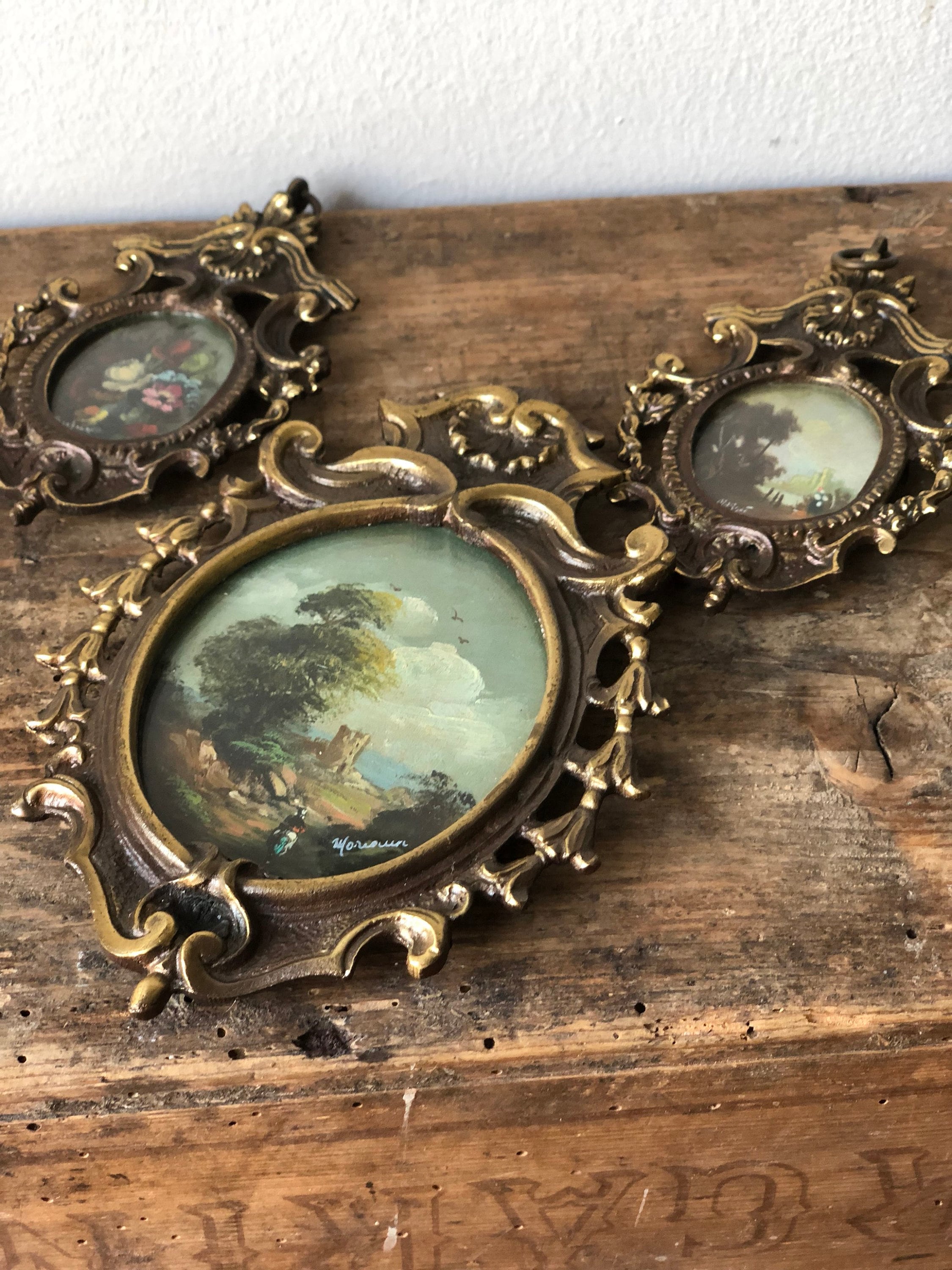 Miniature frames with hand painted original paintings / Bronze metal ...