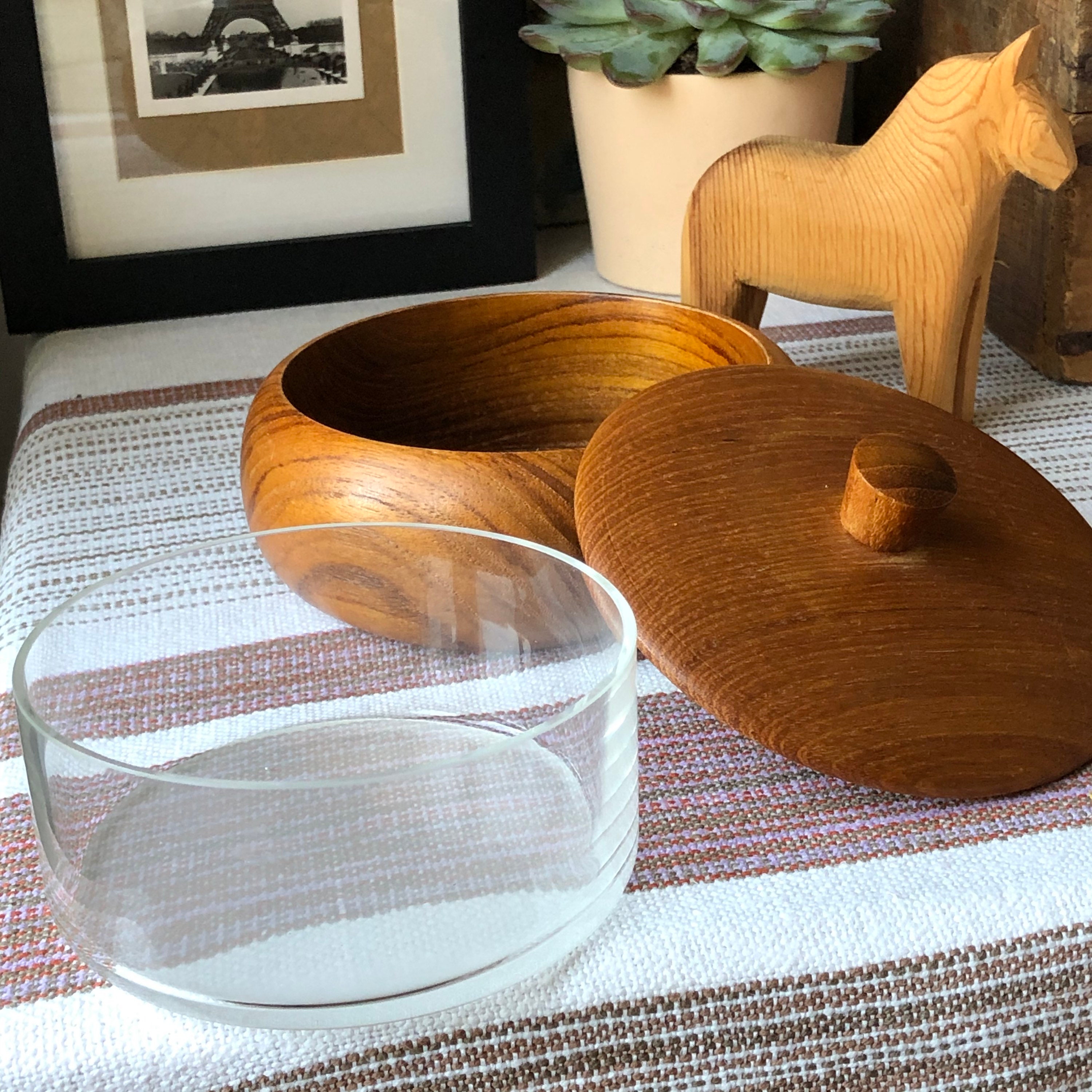 Swedish Karl Holmberg hand turned midcentury modern wooden teak bowl ...