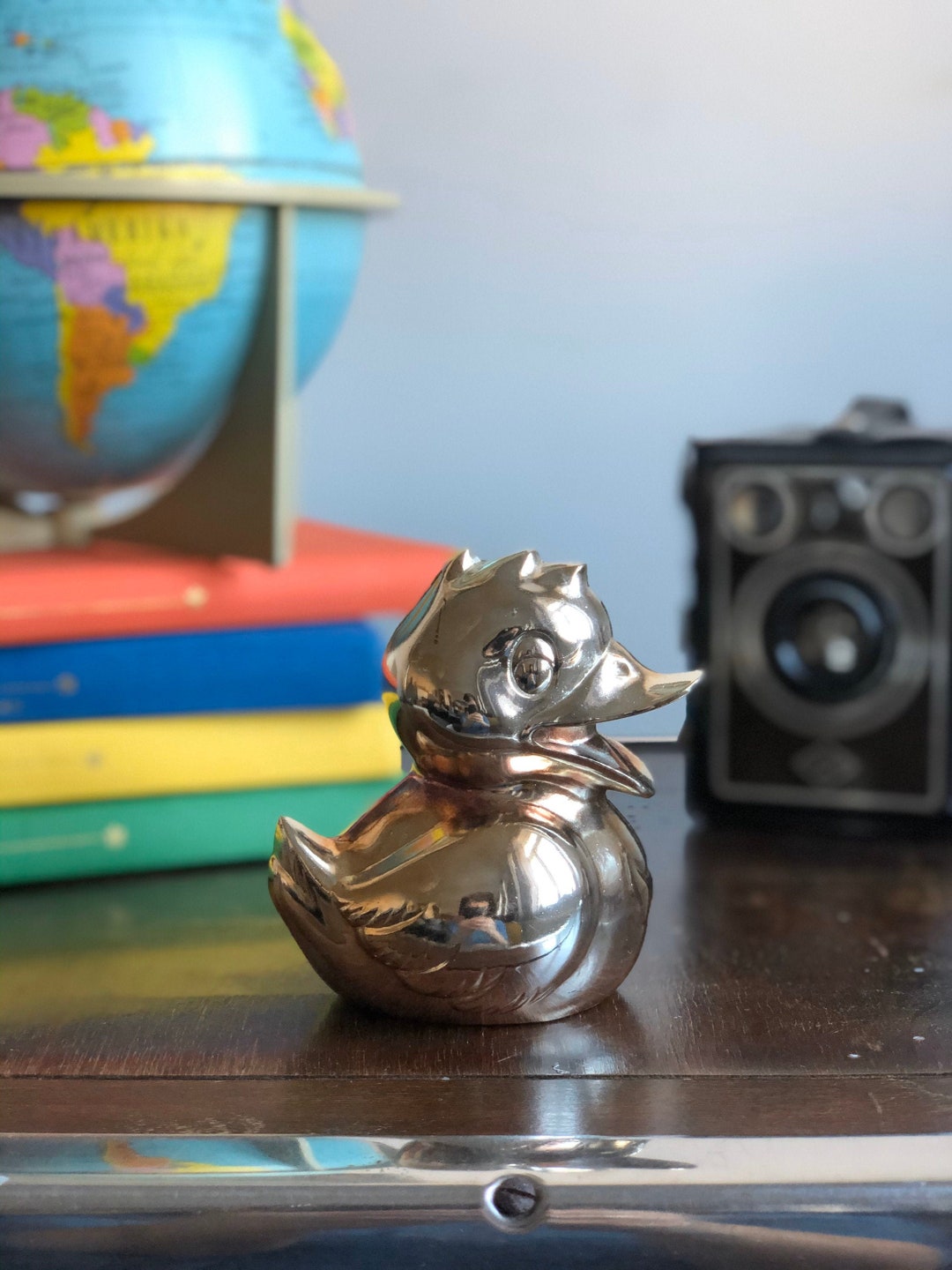 Vintage Silver Plated Metal Duck Coin Bank Great Patina Perfect Shelfie ...