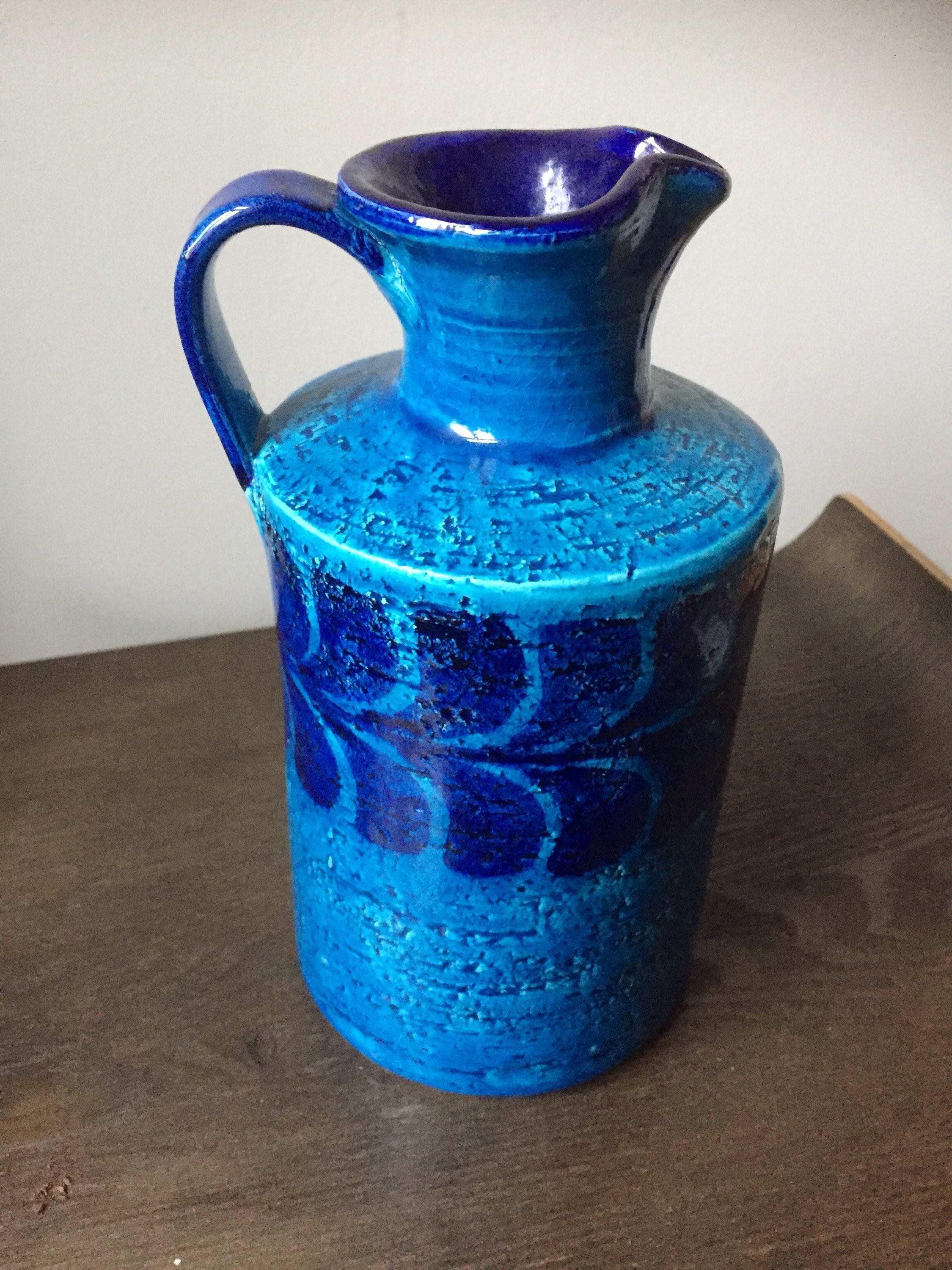 Bitossi large modernist jug vase fat lava/Italy/stunning blue glaze ...