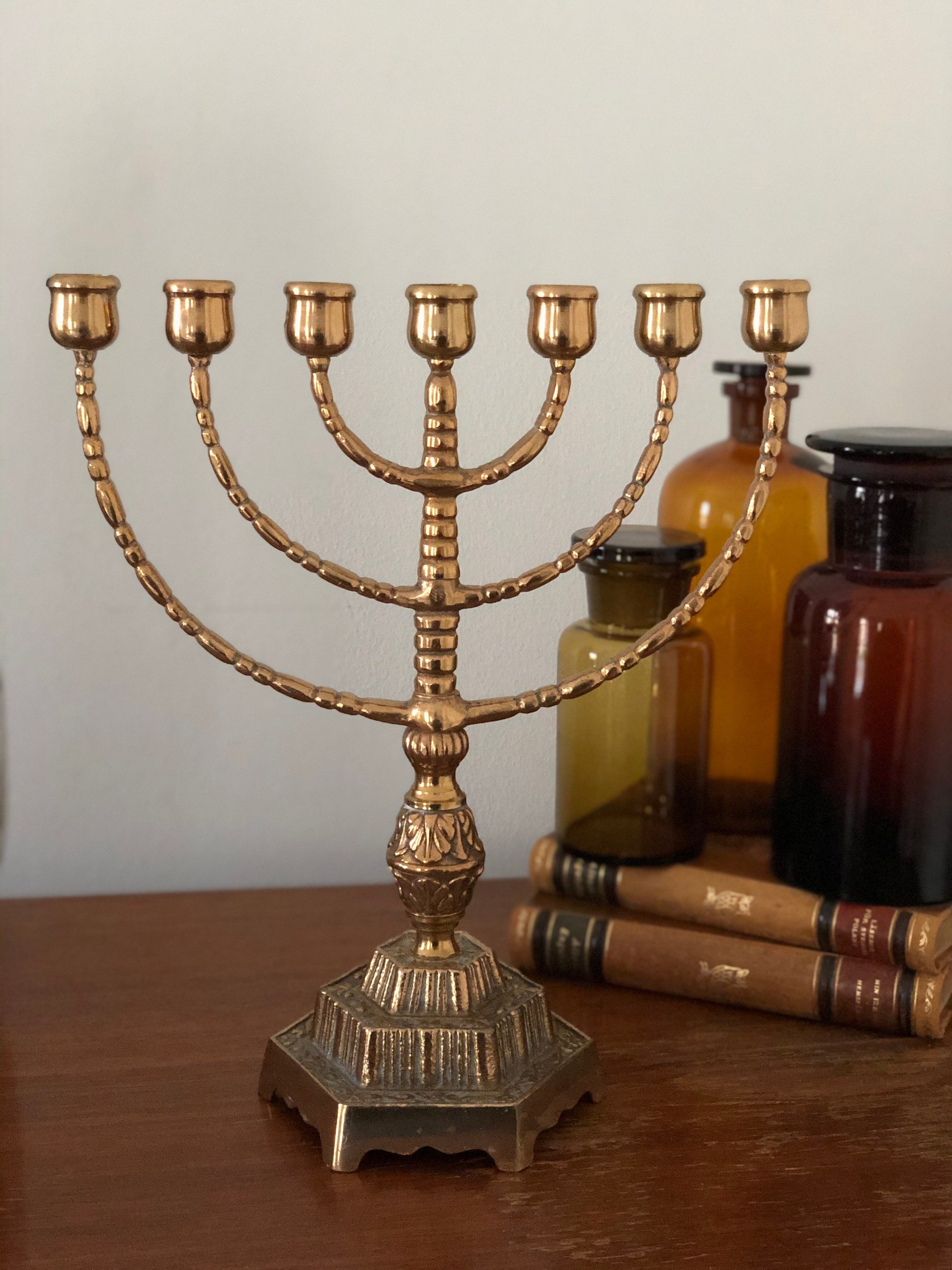 Heavy bronze menorah vintage pedestal stunning 7 arm bronze malm