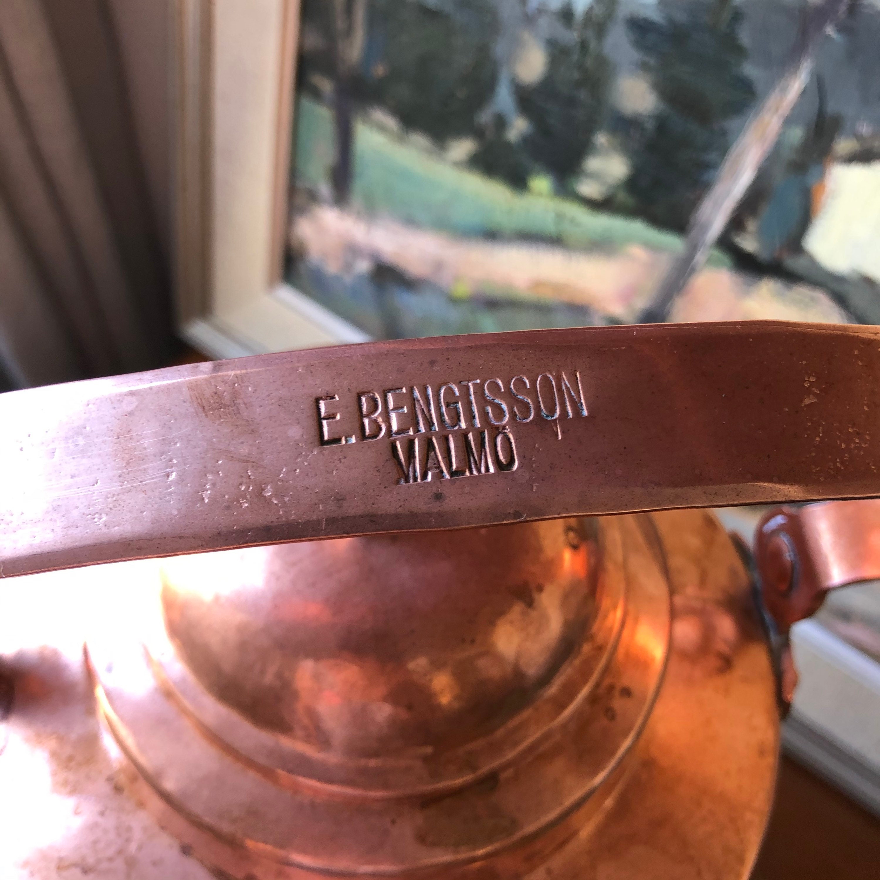 Antique Swedish copper kettle late 1800s Stamped E. Bengtsson Malmö