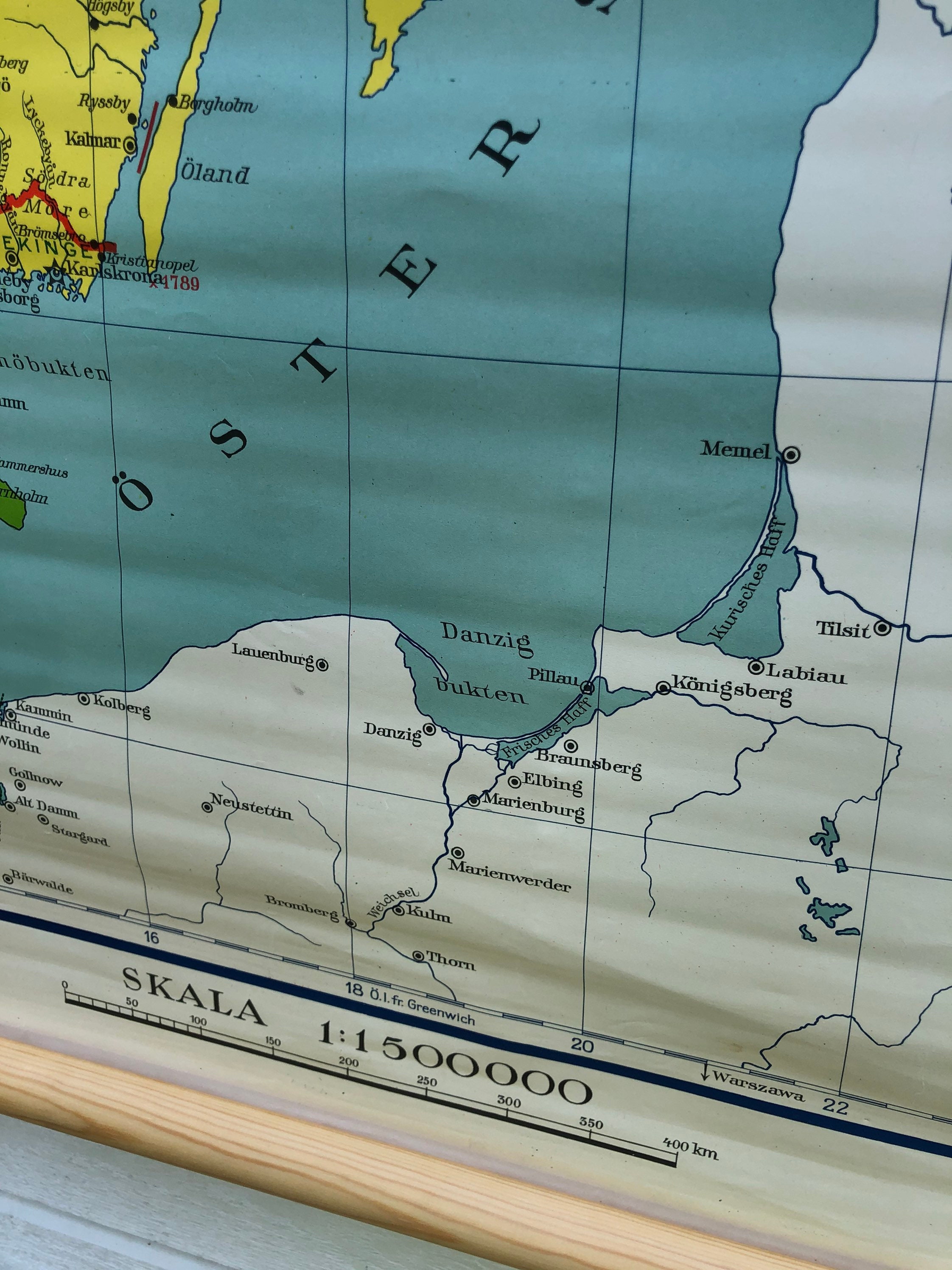 Large Vintage Swedish classroom wall Map of Scandinavian/ Norden 1718 ...