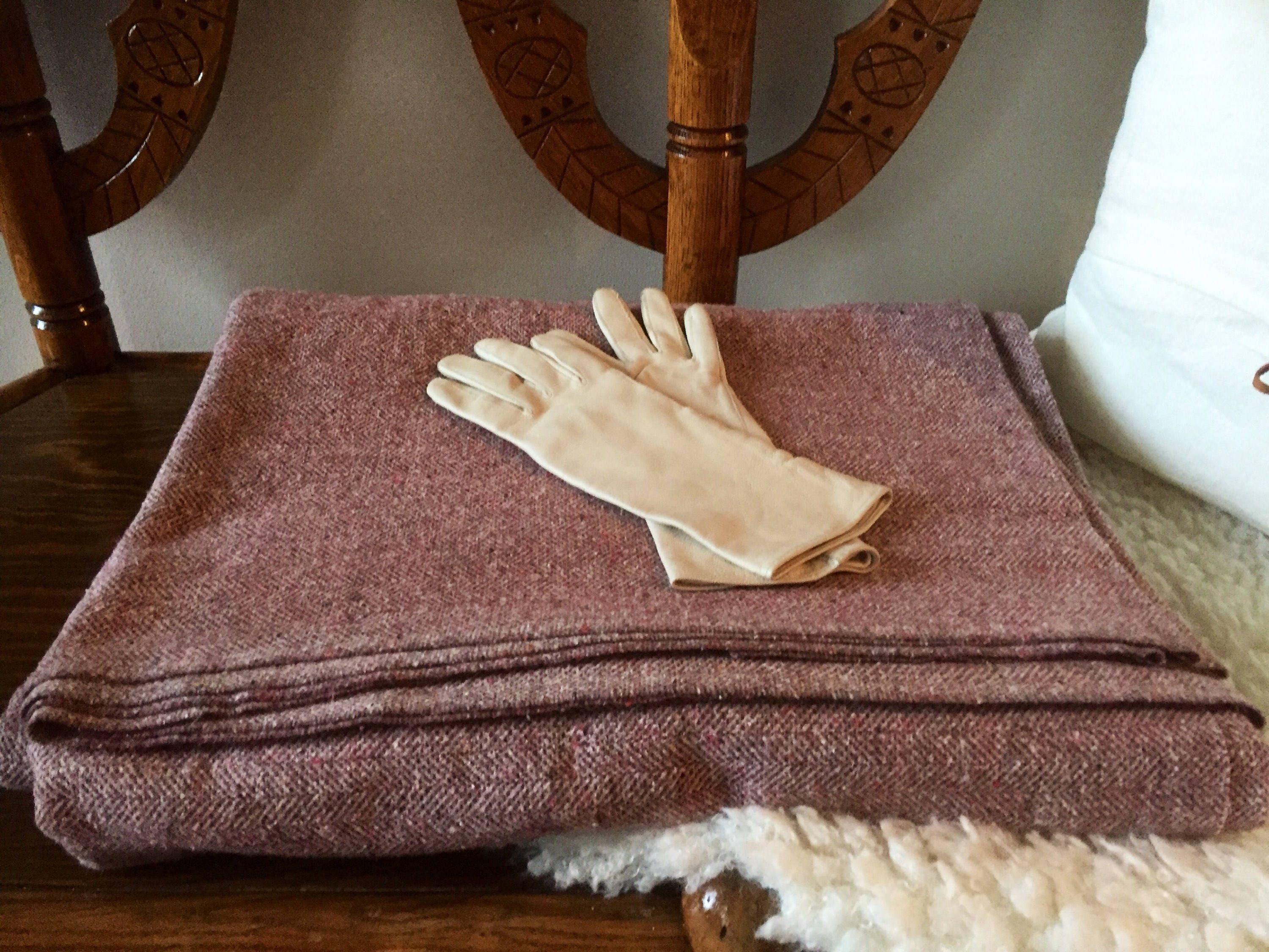 large herringbone plum millennial pink material thick wool cotton blend ...