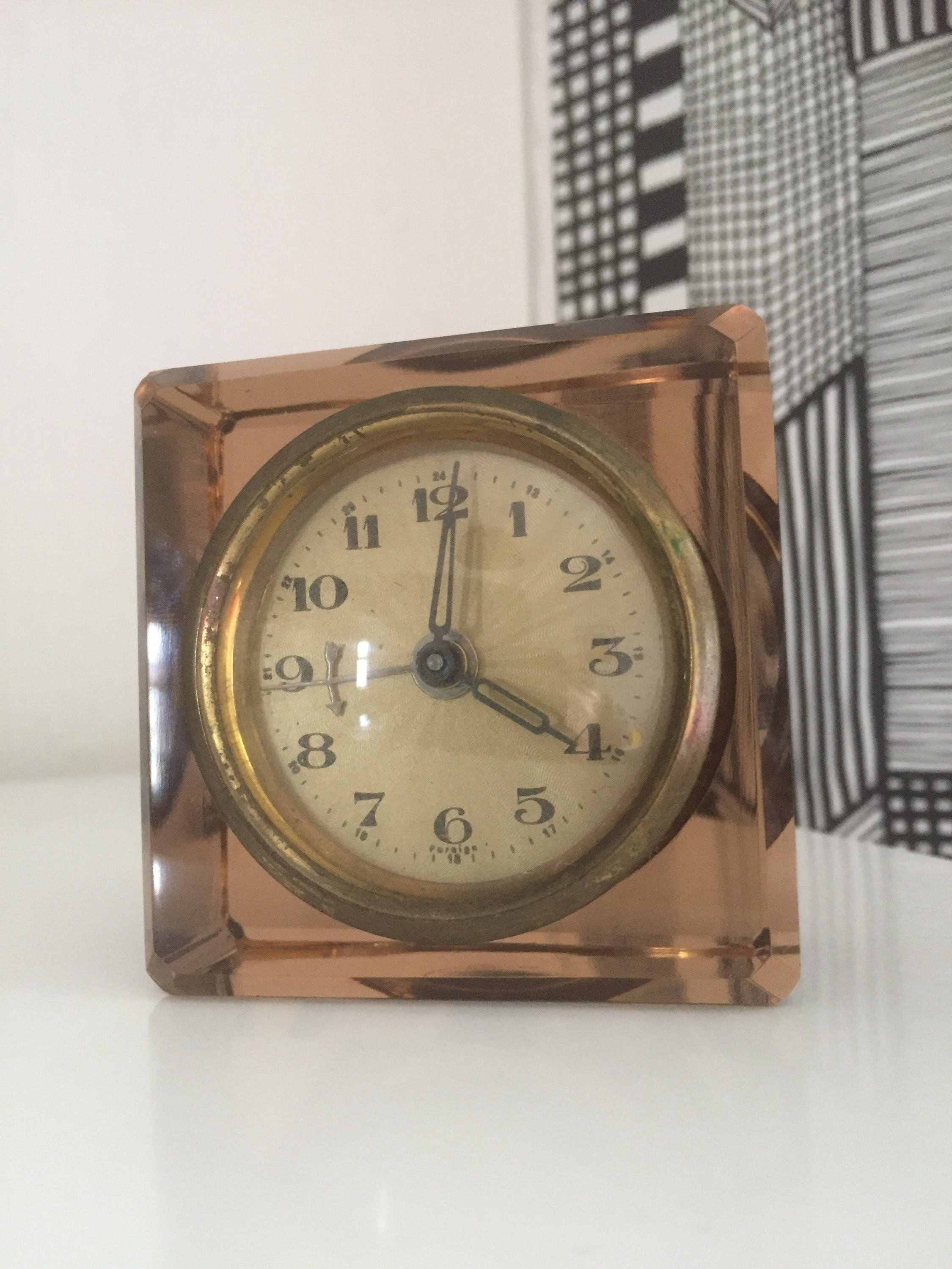 Swedish art deco antique glass clock signed 1932 glass frame heavy art ...