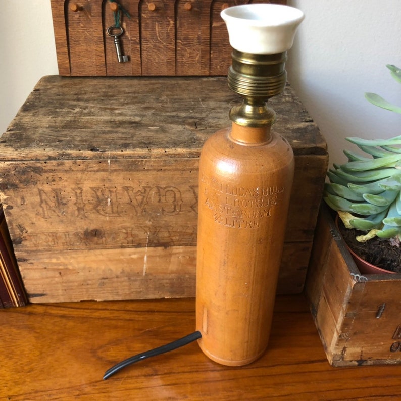 Antique Dutch Stoneware Liquor Bottle Lamp From Amsterdam / ERVEN LUCAS ...