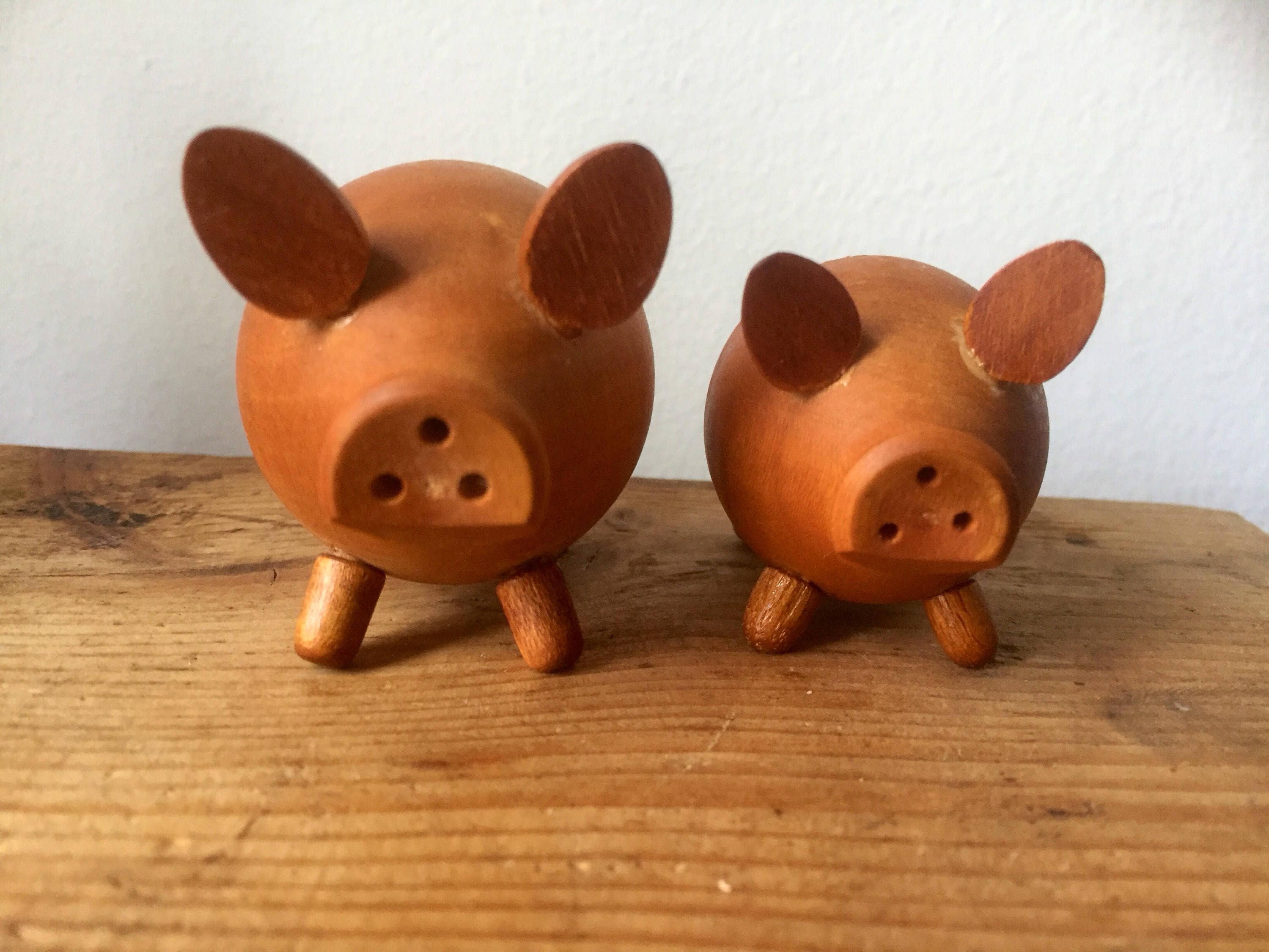 wooden /pig /salt and pepper shakers/midcentury modern/vintage/hand ...
