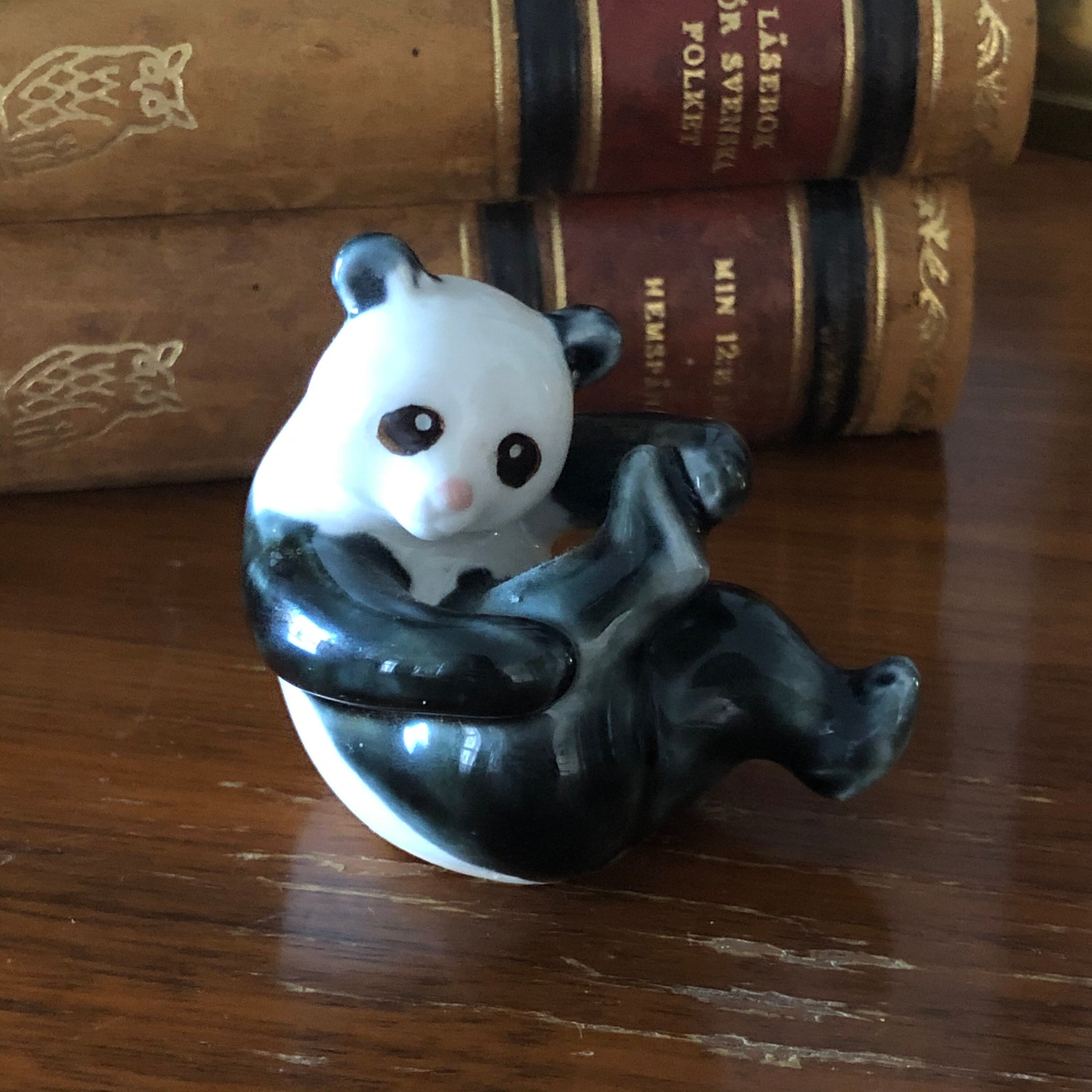 Adorable vintage pottery ceramic panda figure boho panda figurine