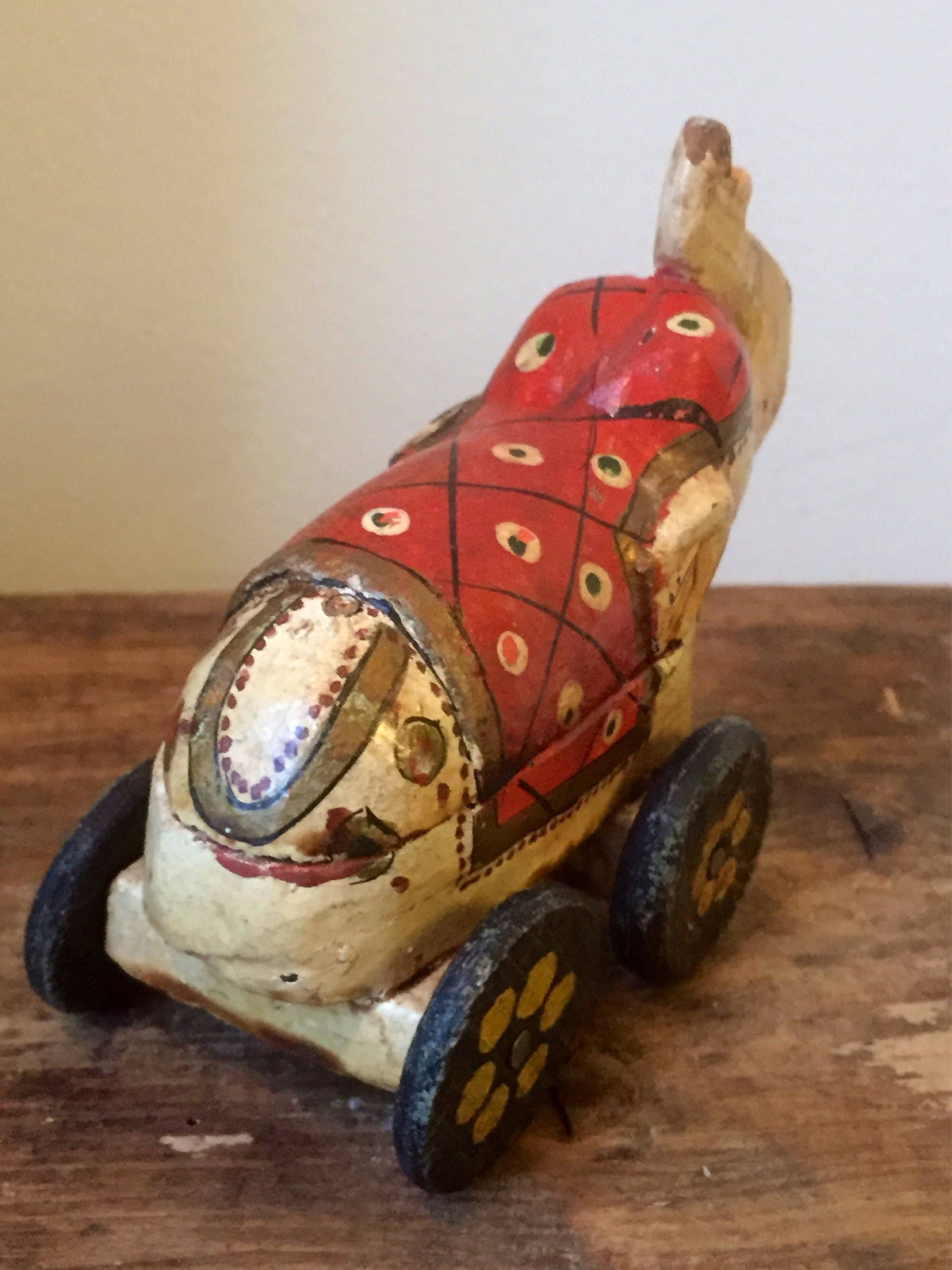 Victorian/elephant /toy/hand carved/hand painted /wooden /toy on wheels ...