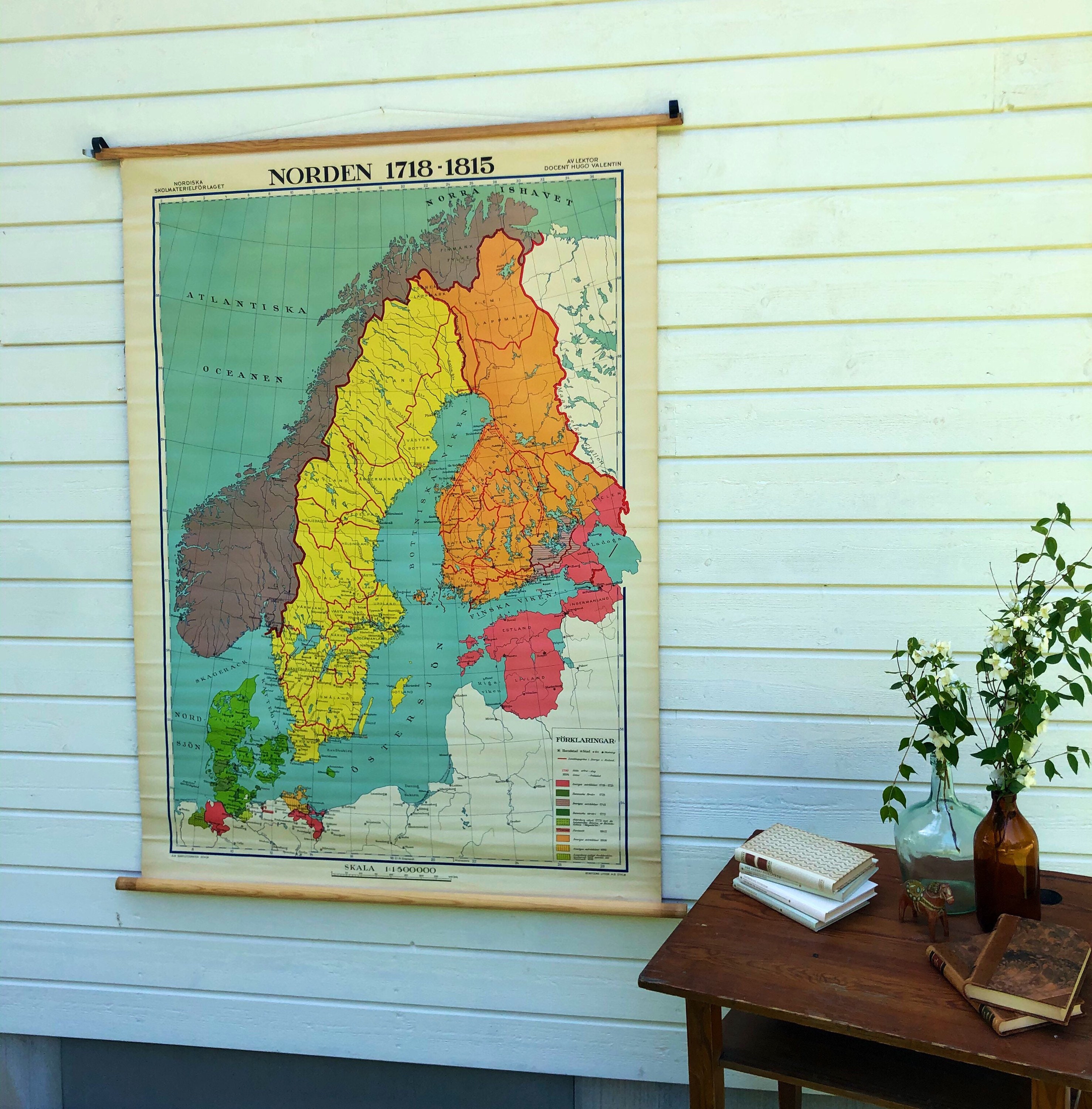 Large Vintage Swedish classroom wall Map of Scandinavian/ Norden 1718 ...
