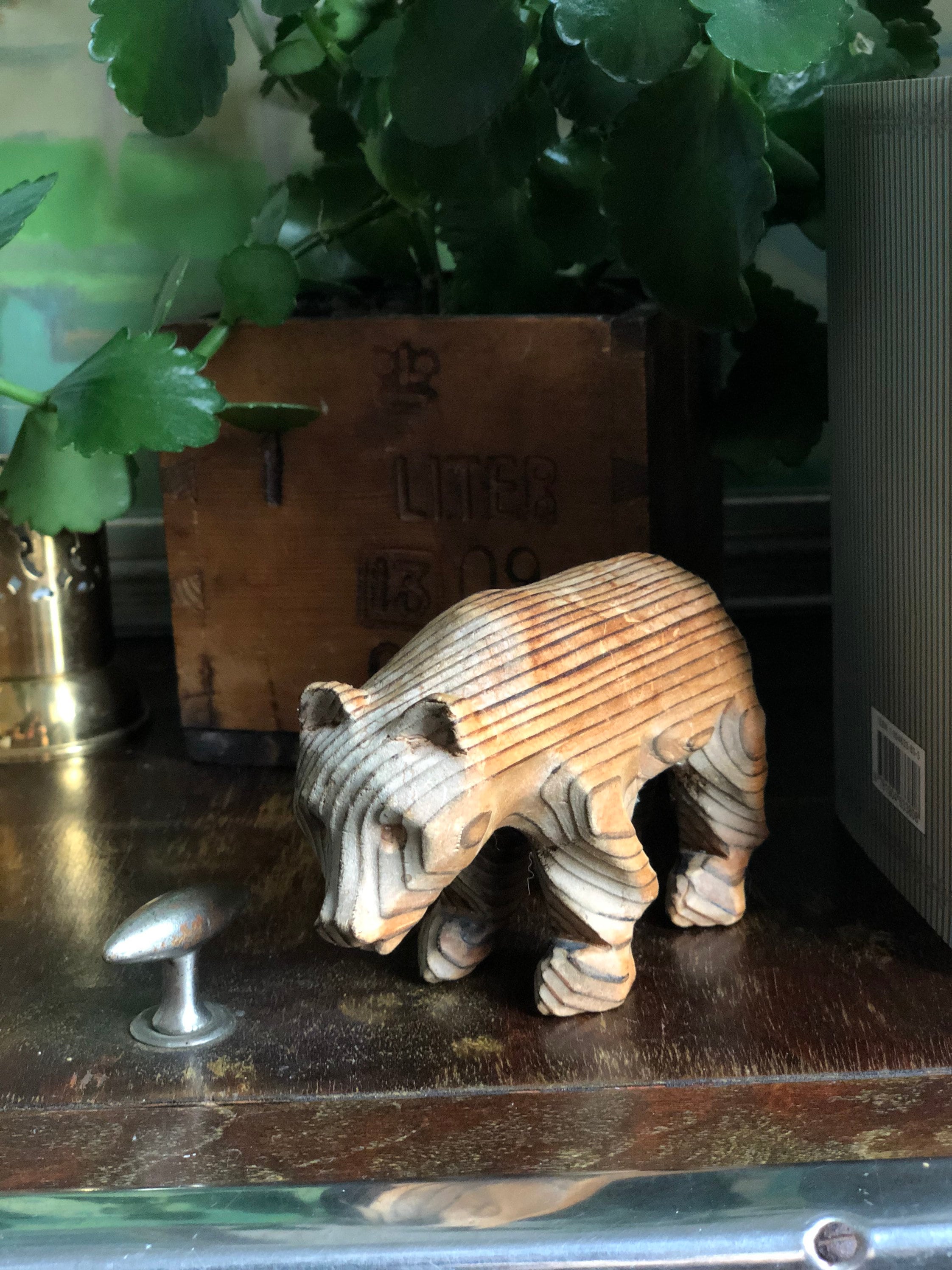 Swedish wooden bear hand carved in Sweden hygge wood carving 1960s