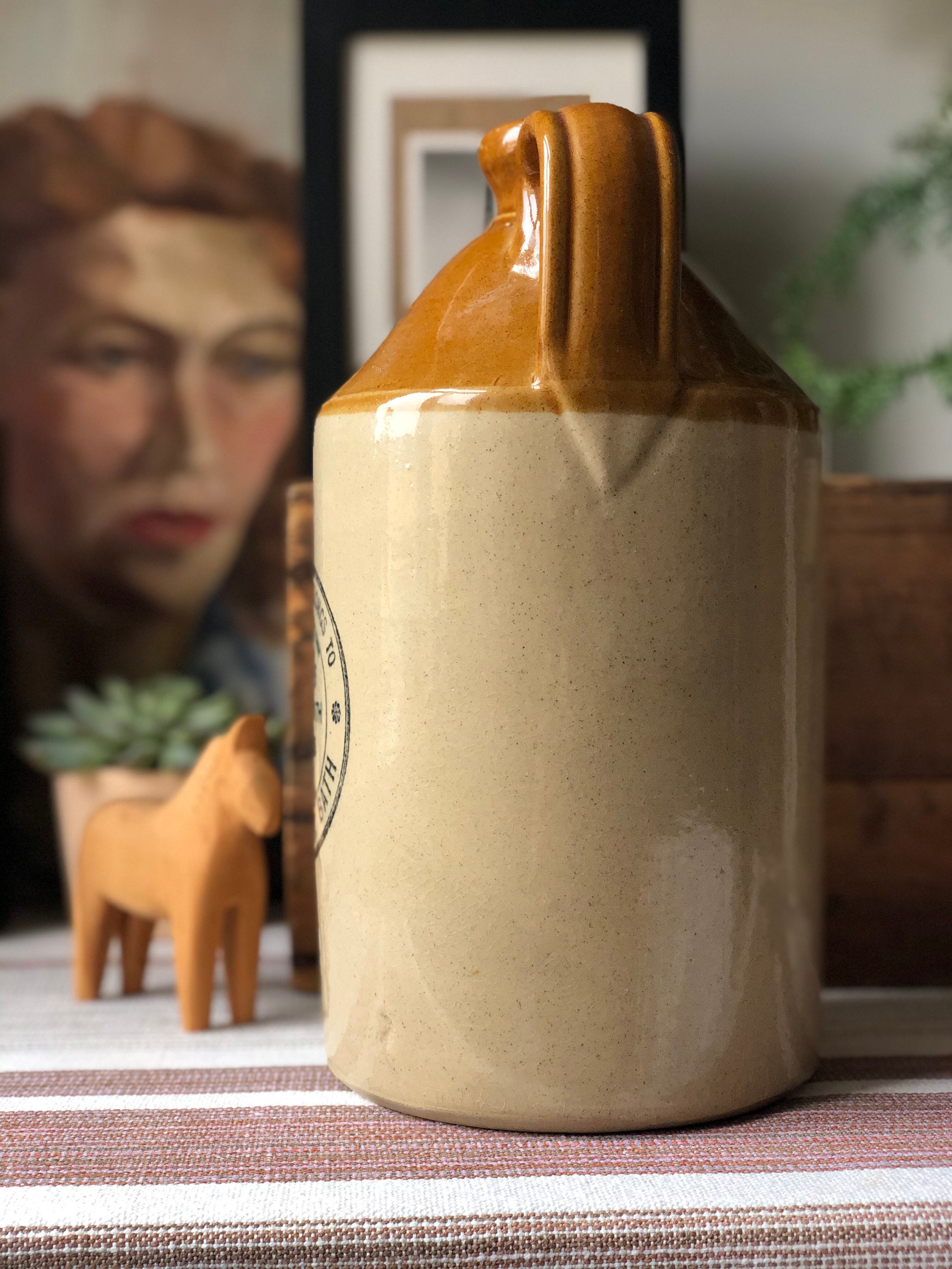 XL vintage stoneware spa bottle by JB Bowler bath decor jug ceramic ...