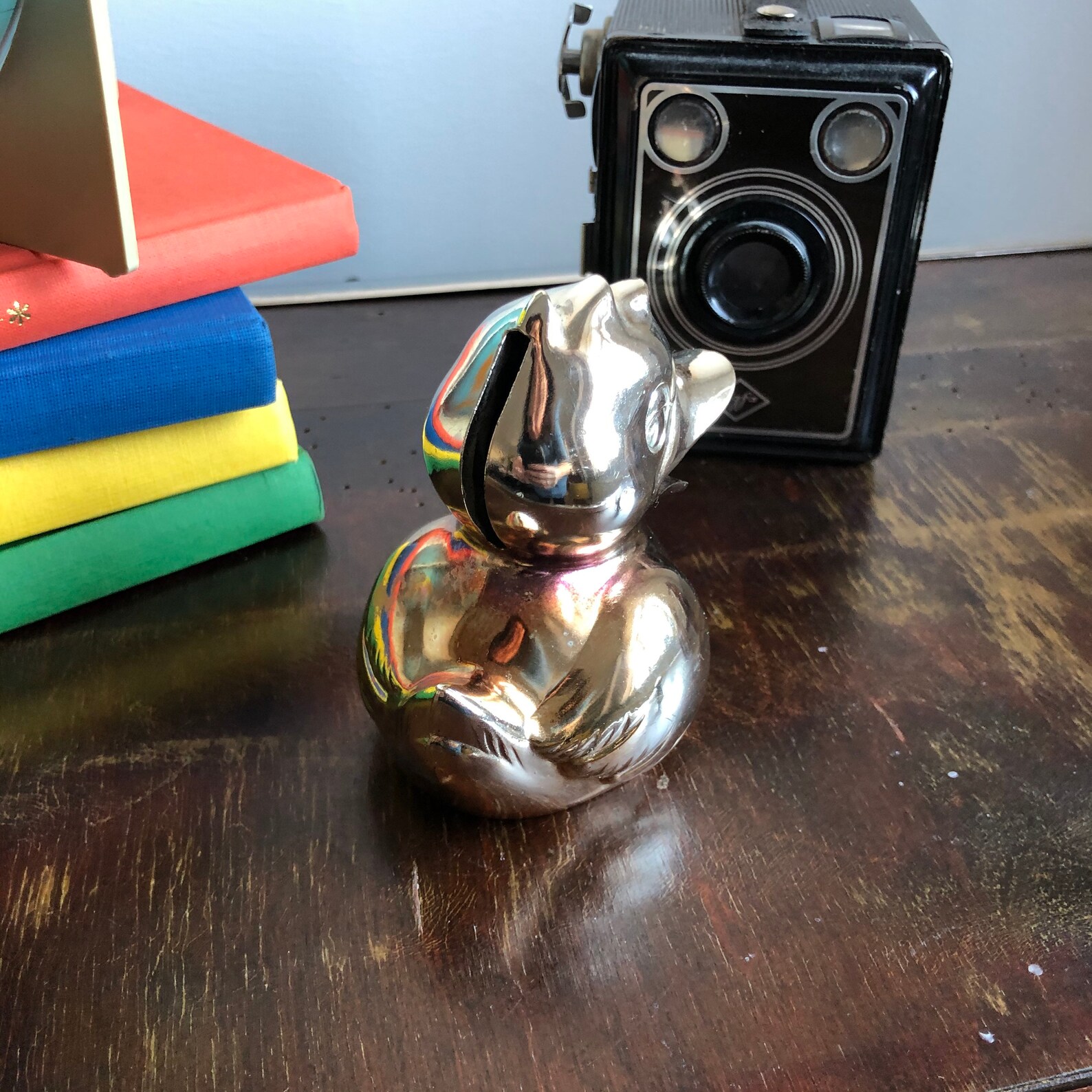 Vintage Silver Plated Metal Duck Coin Bank Great Patina Perfect Shelfie ...