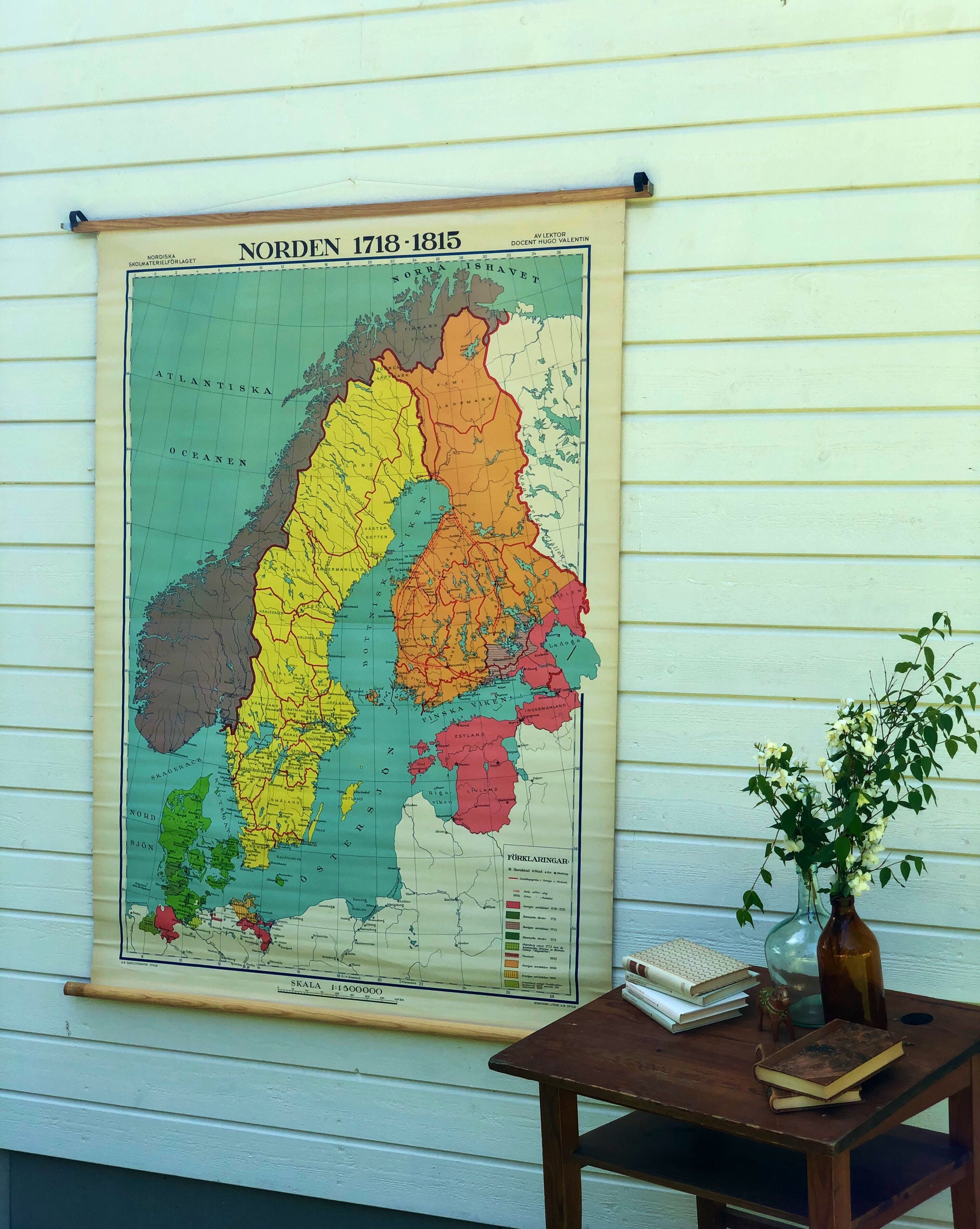 Large Vintage Swedish classroom wall Map of Scandinavian/ Norden 1718 ...