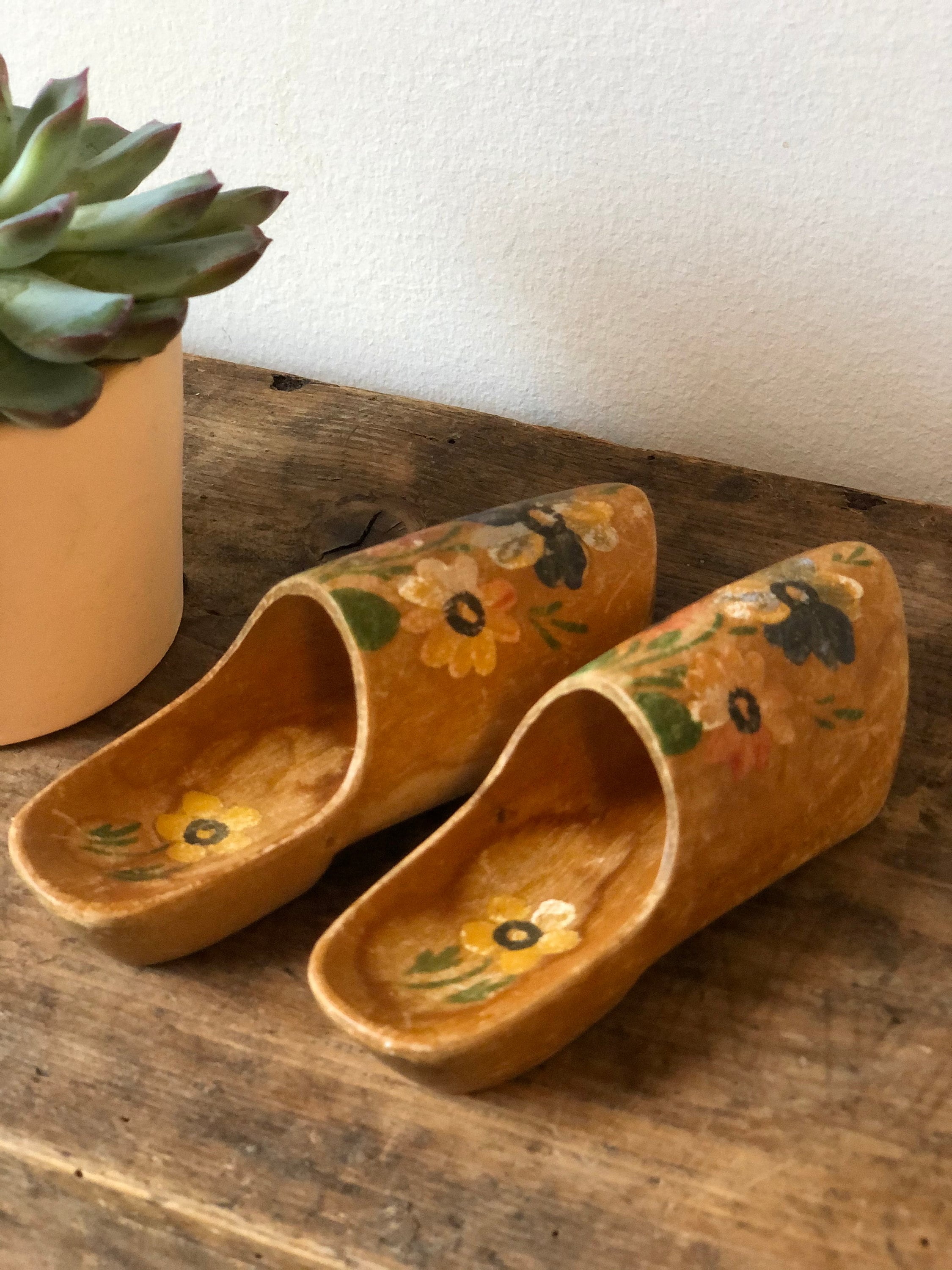 Swedish wooden antique miniature clogs shoes Hand carved hand painted ...