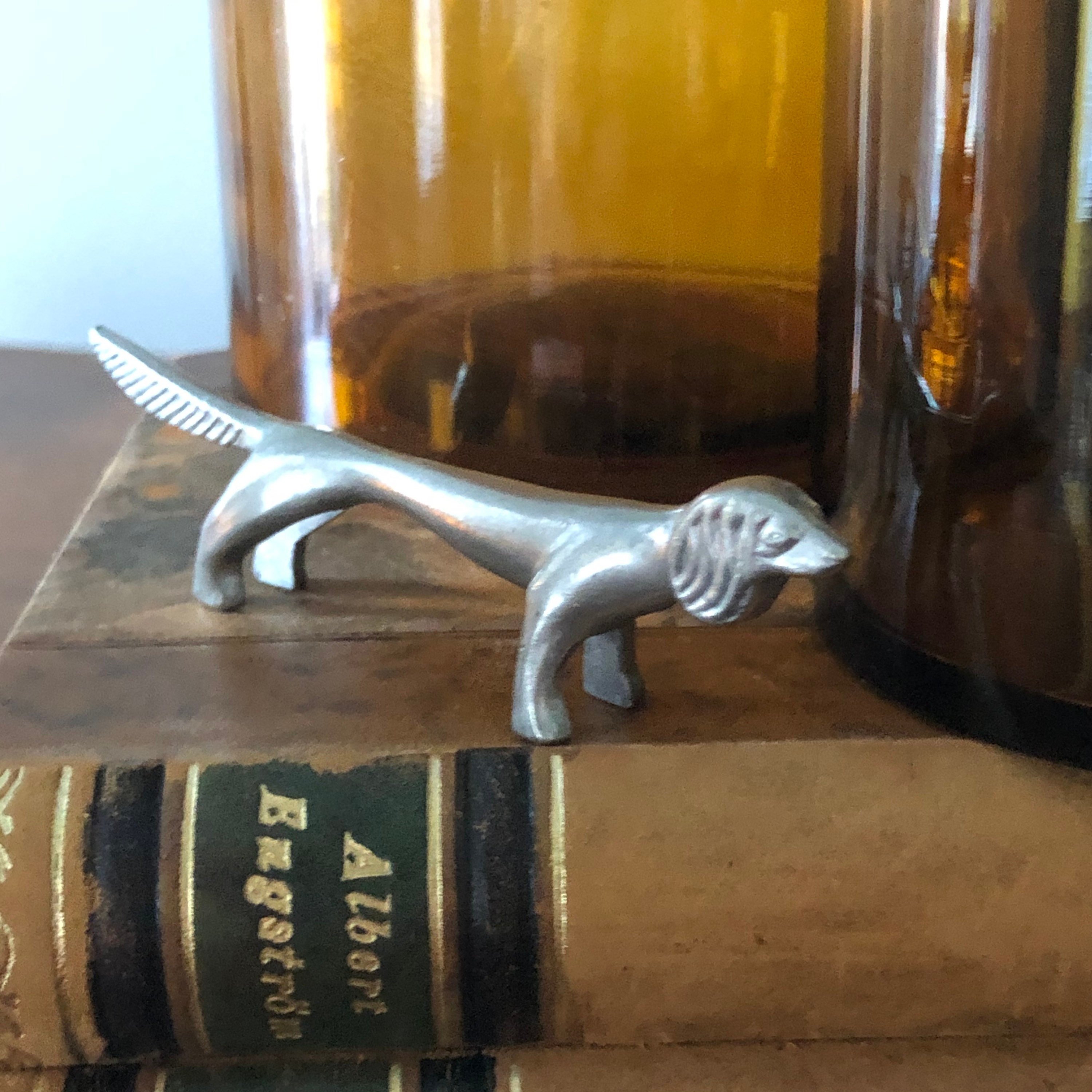 Miniature Vintage butter knife rest Swedish pewter dachshund figurine ...