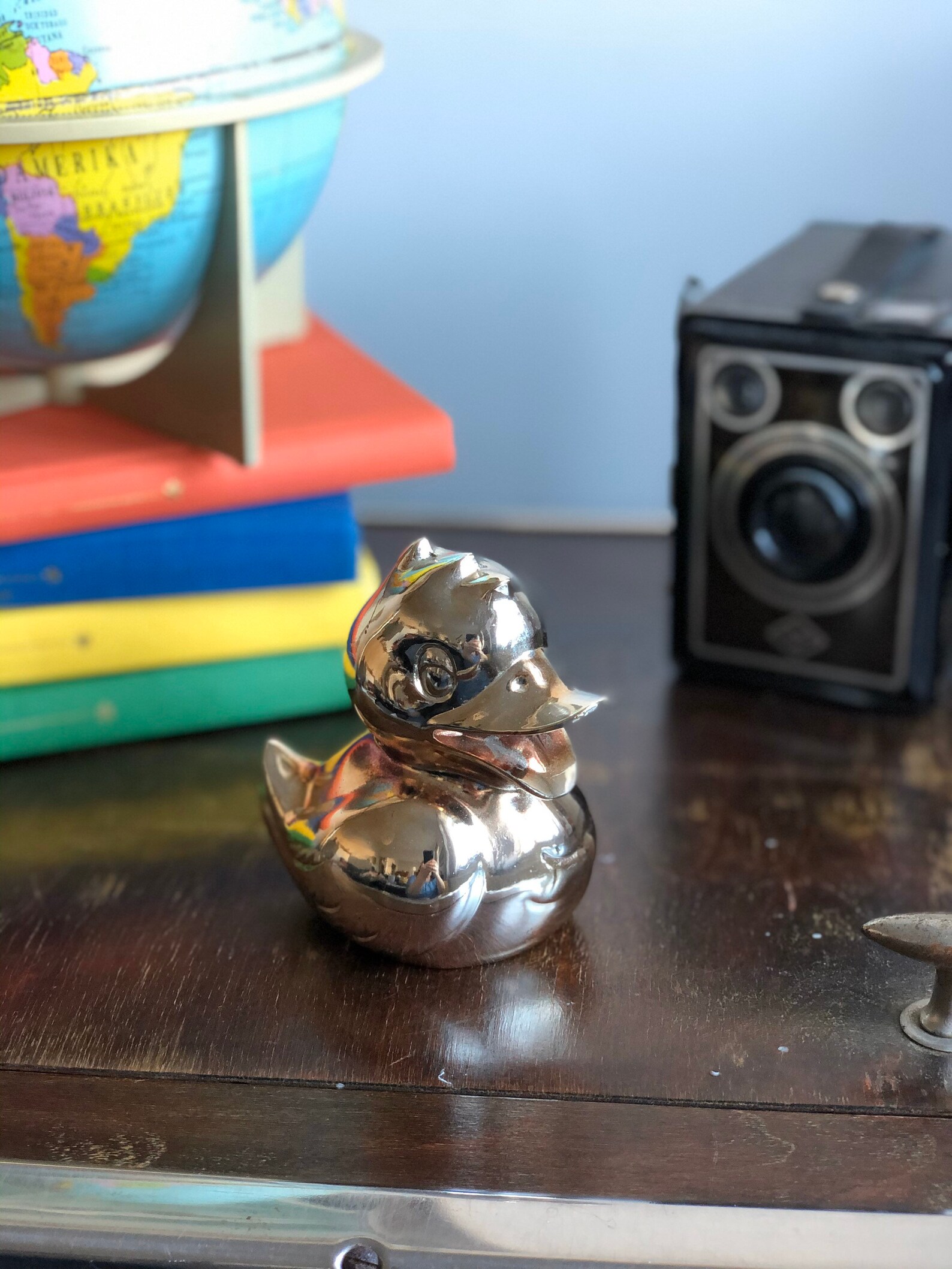 Vintage Silver Plated Metal Duck Coin Bank Great Patina Perfect Shelfie ...