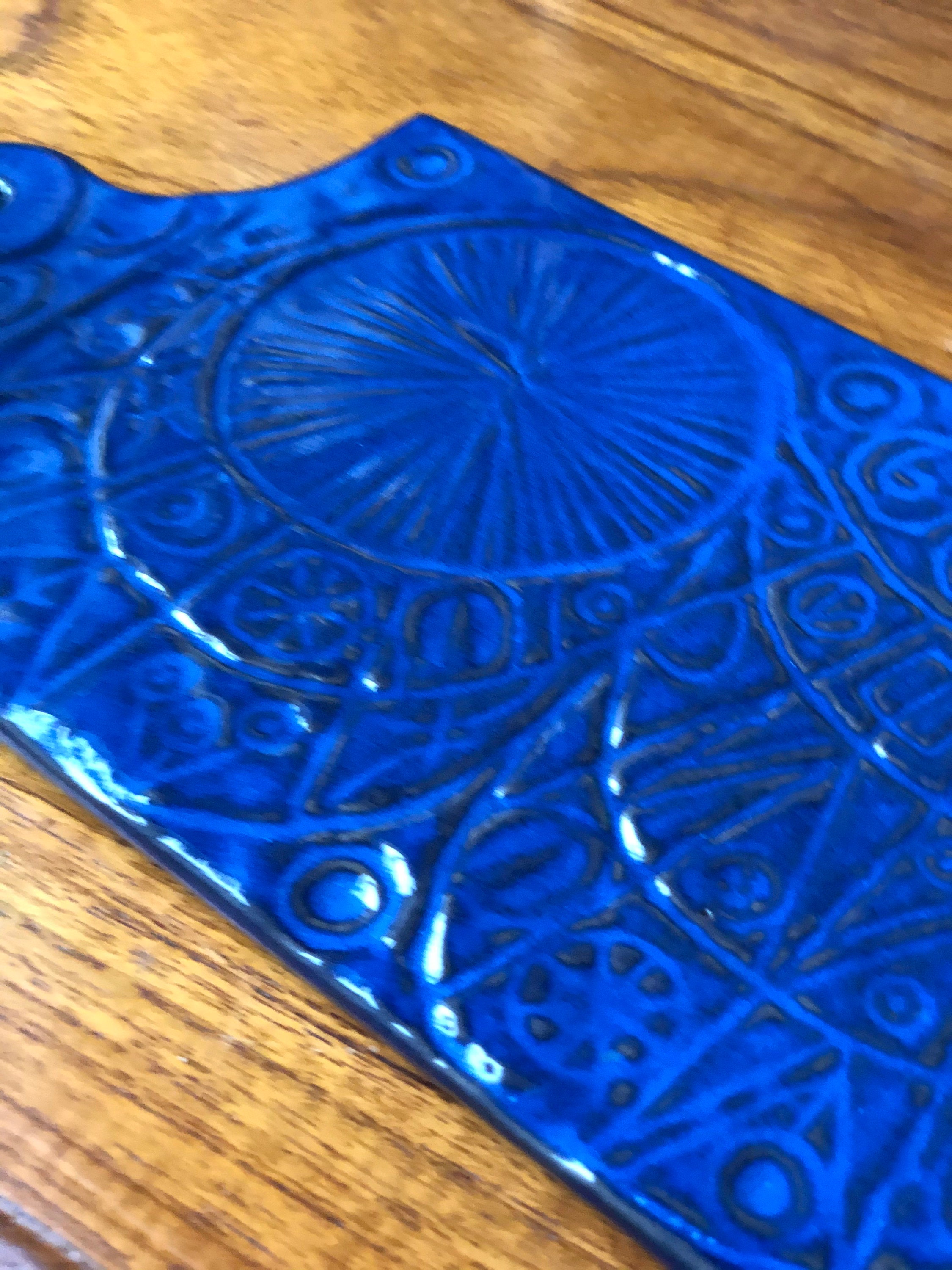 Scandinavian Blue ceramic art tile plaque midcentury modern design wall ...