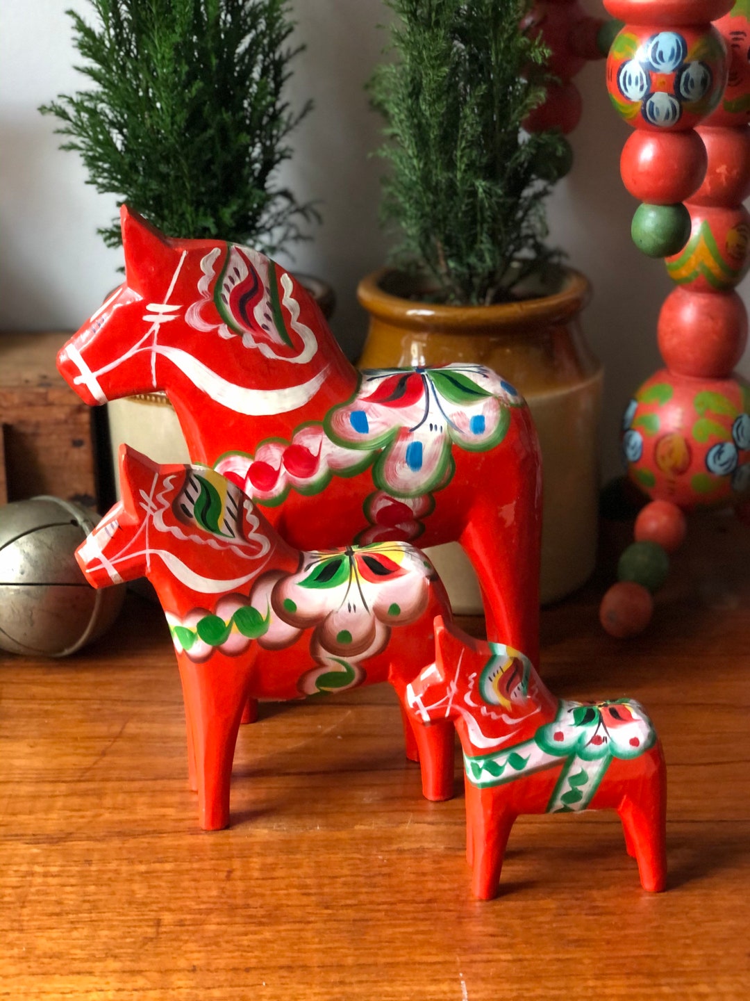 Set of 3 of Swedish Handcarved Dalahästar Dala Horse Dalahorse Mid ...